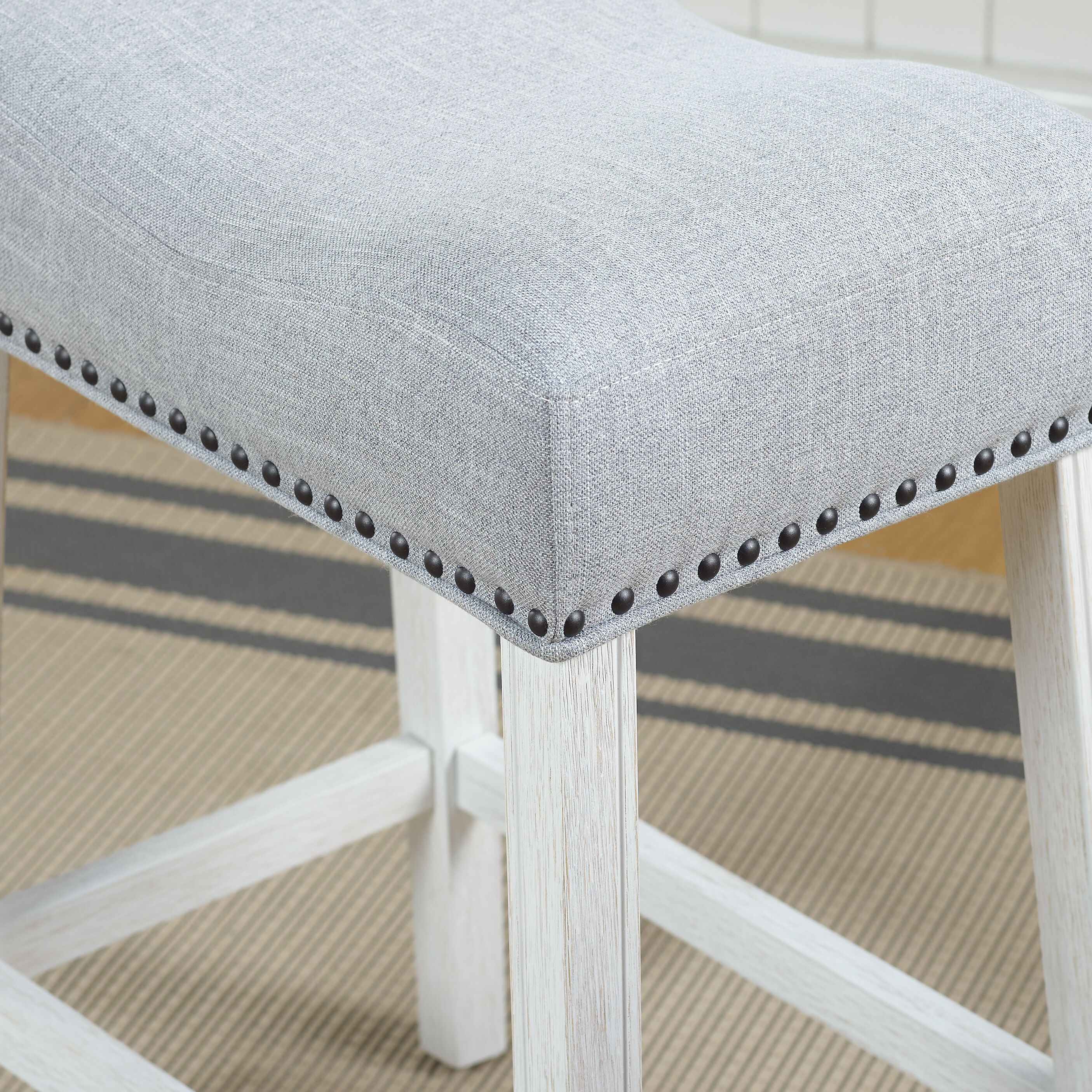 LOVMOR Upholstered Counter Height Stools Saddle Seat White Washed ...