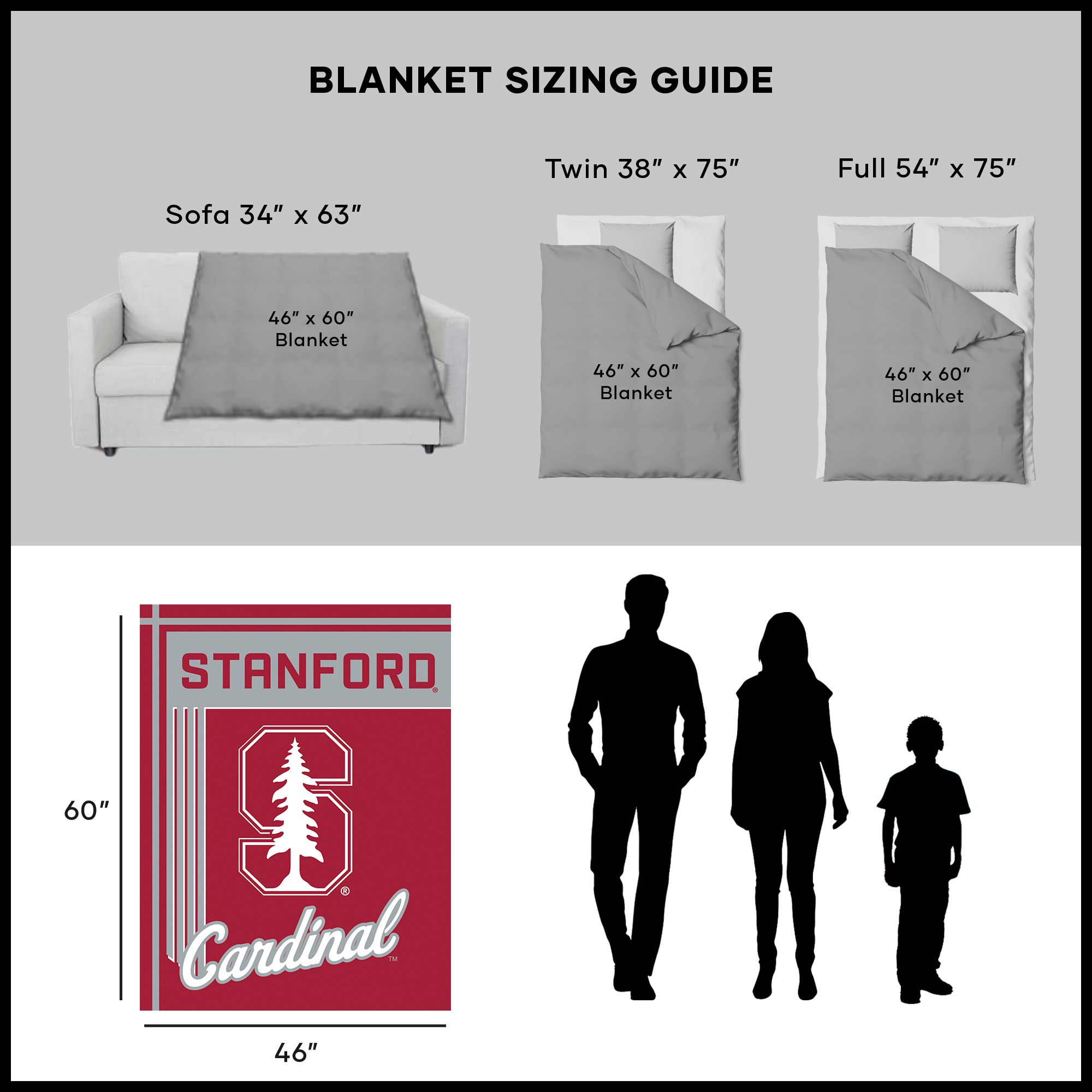 Sweet Home Collection NCAA Stanford Cardinals 46 x 60 Microfiber ...