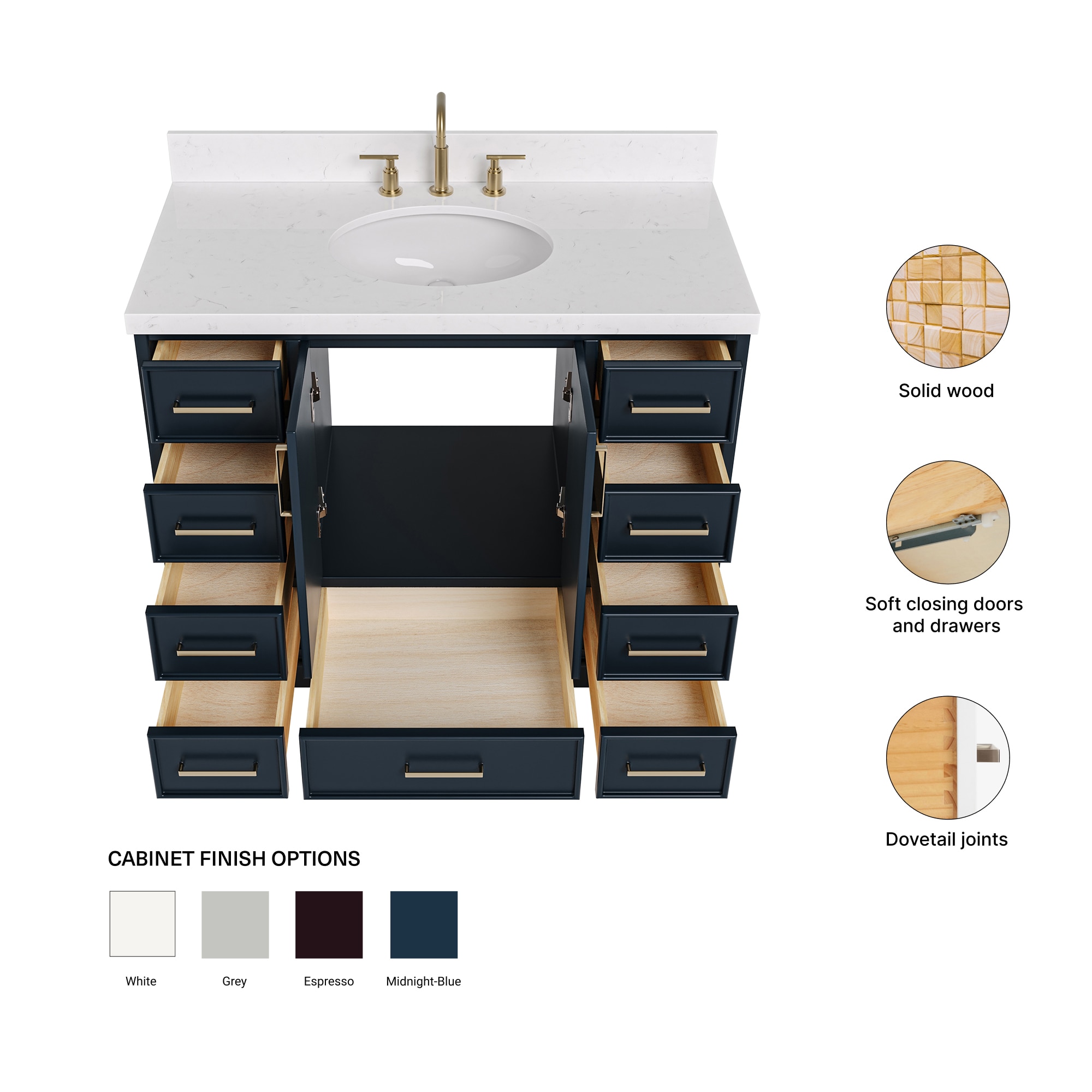 ARIEL Stafford 42-in Midnight Blue Undermount Single Sink Bathroom ...