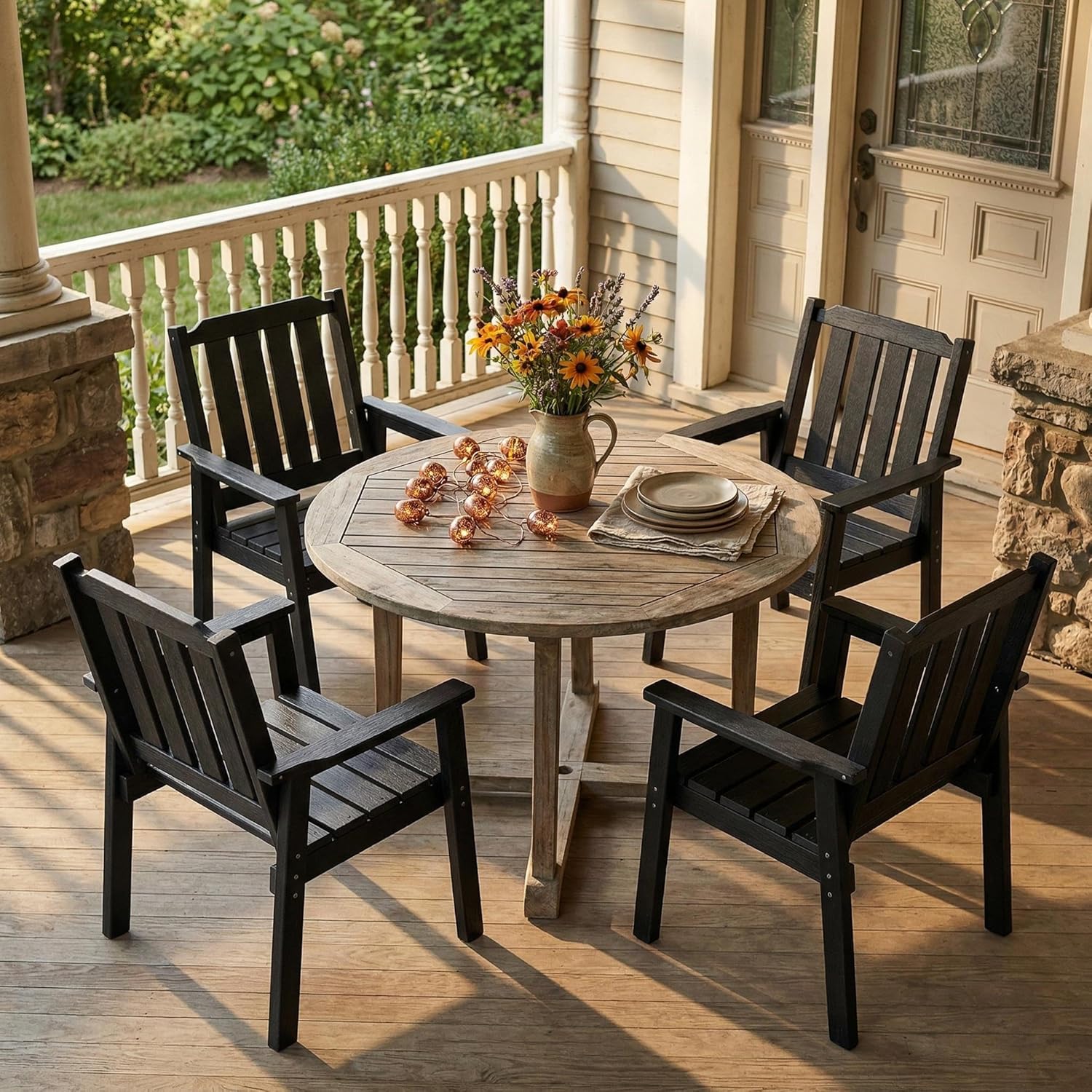 Garvee Outdoor Patio Dining Chairs Set of 4 All-Weather HDPE Garden ...