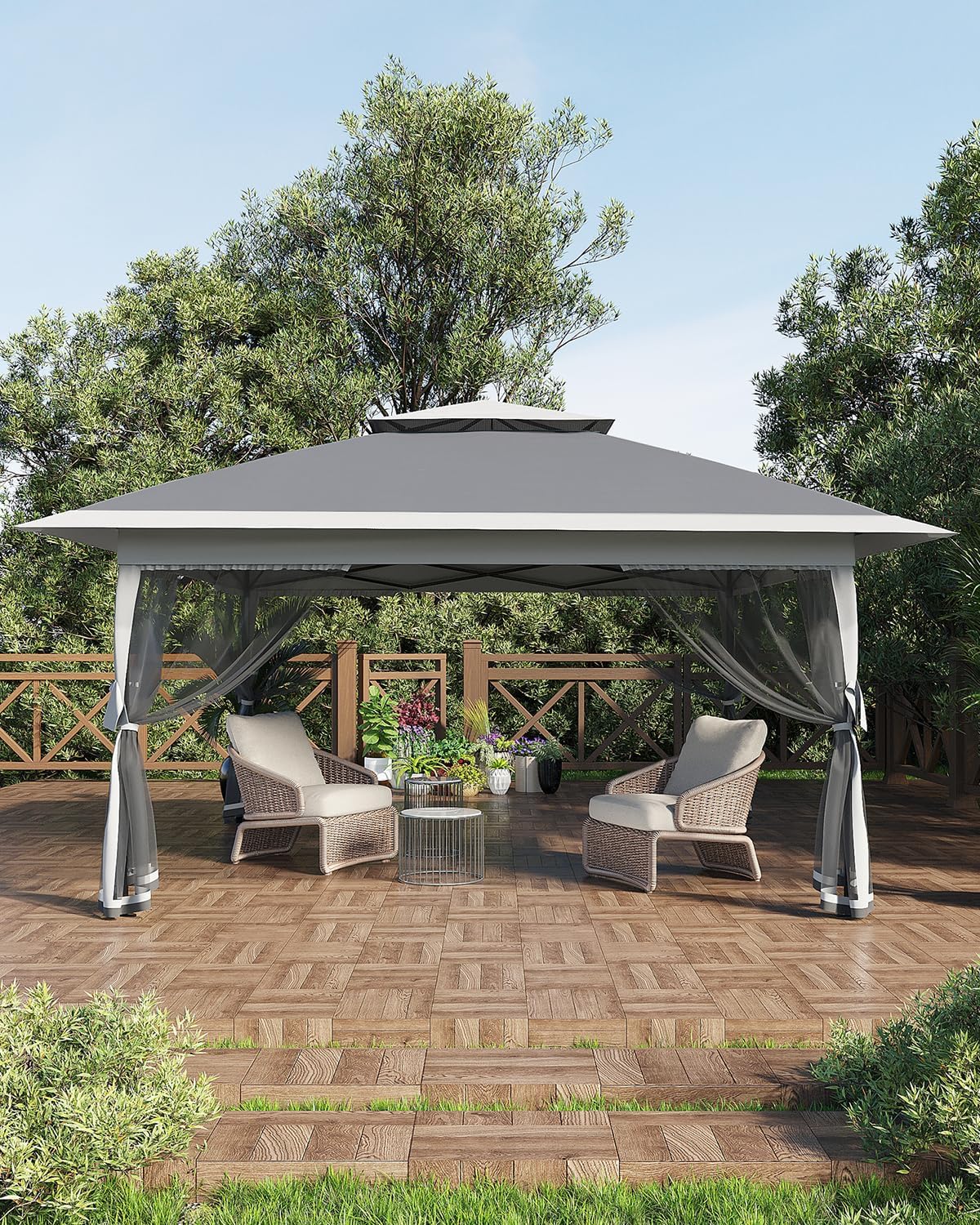IdealHouse Dark Gray Light Gray Double Roof Pop Up Outdoor Canopy Tent ...