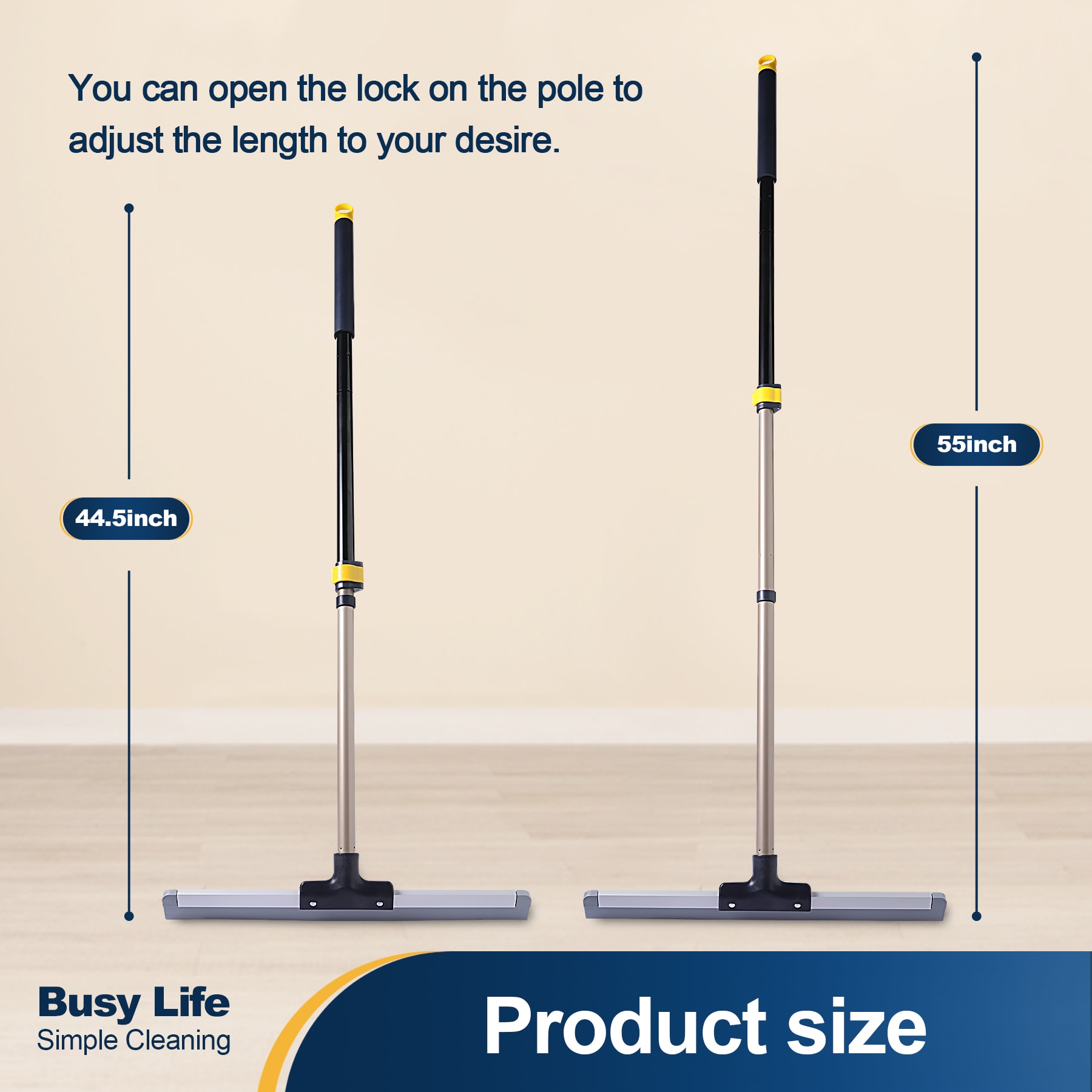 Yocada Rubber Floor Squeegee 17.1 inchs TPR Blade Scrubber Broom 55inch ...