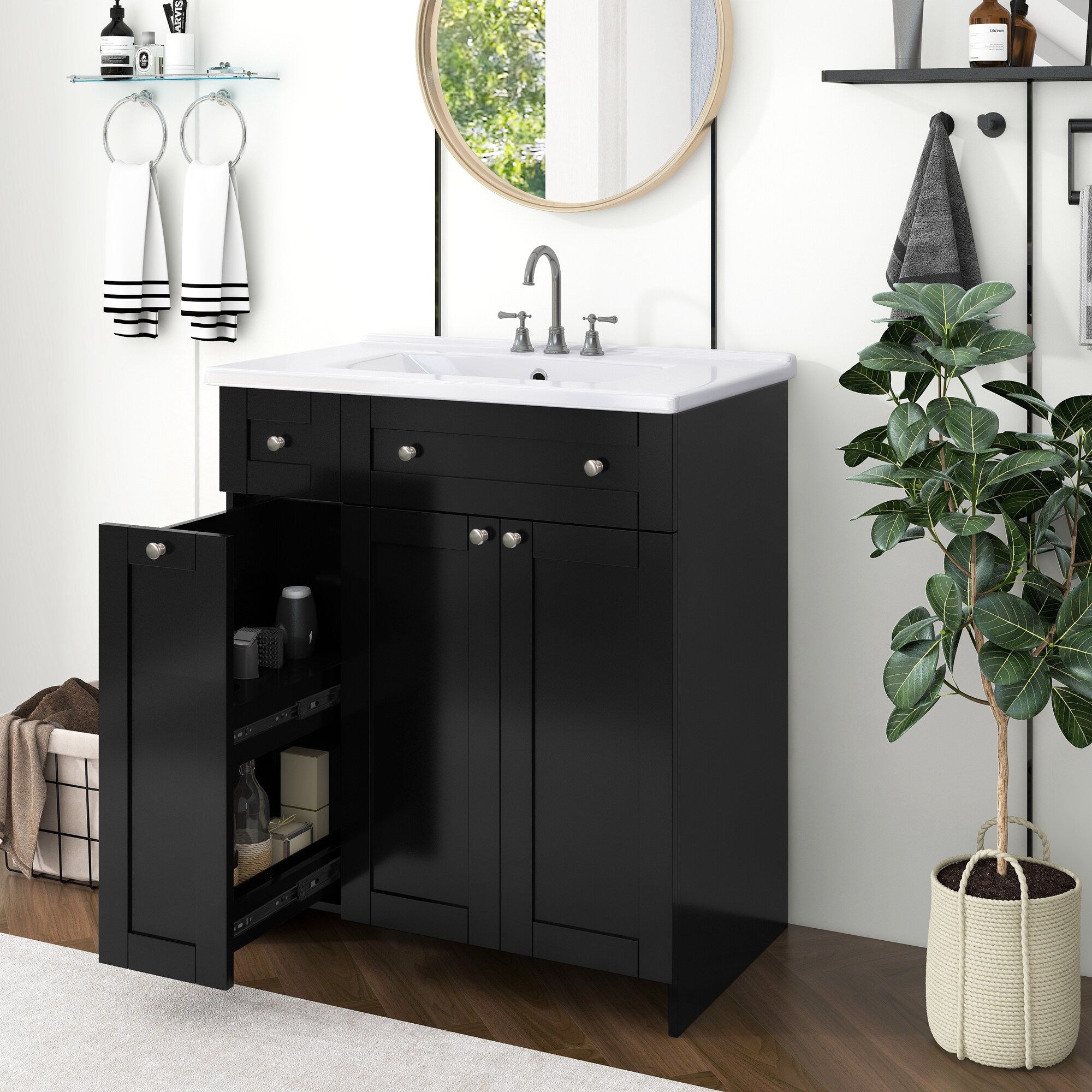 GDFStudio Leo 30-inch Bathroom Vanity with Ceramic Sink and 2 Soft ...