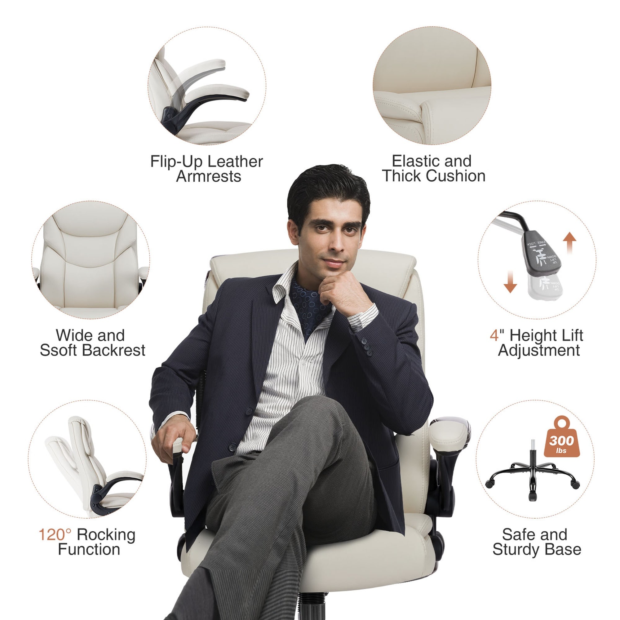 Boyel Living Sweetcrispy Executive Office PU Leather Desk Chair High ...