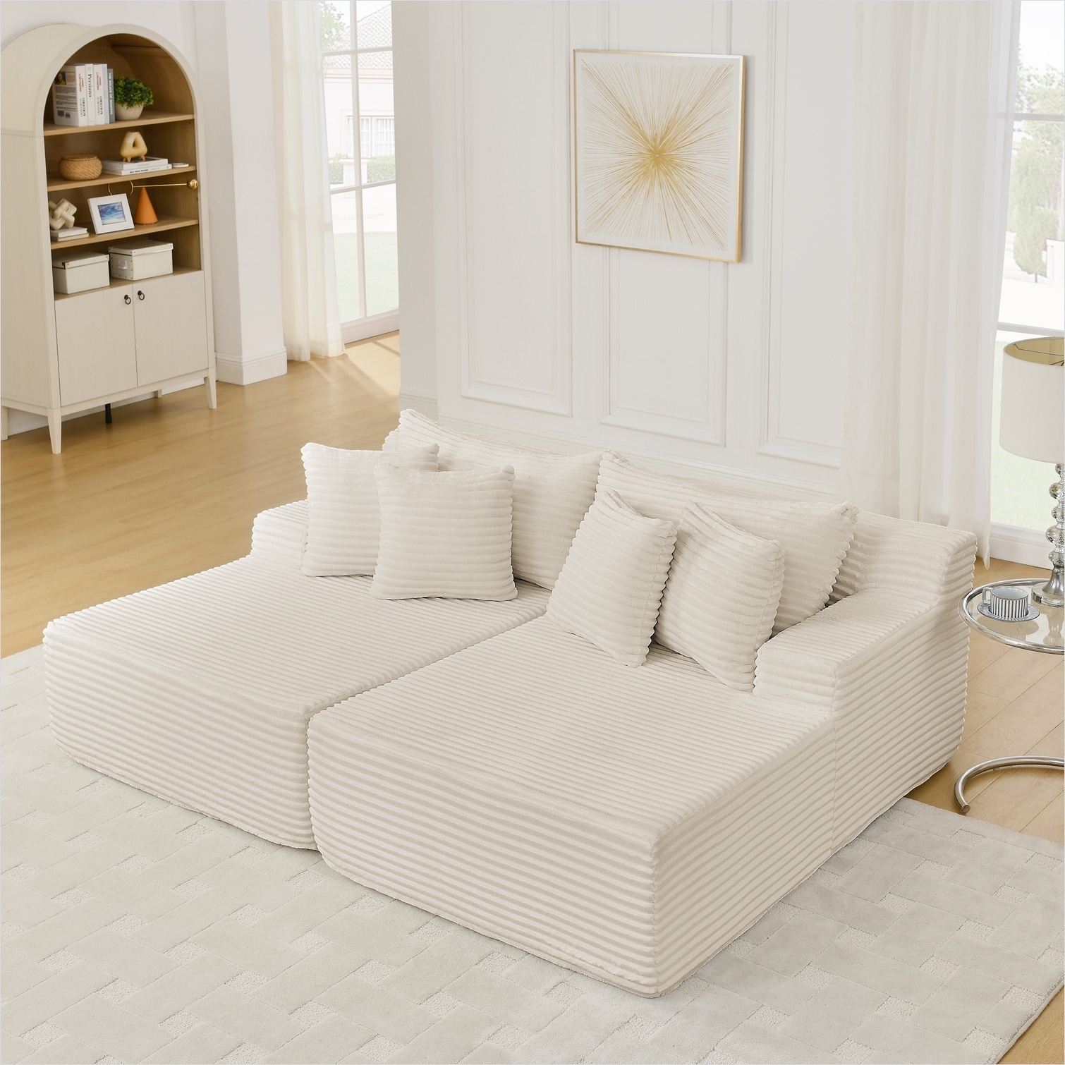 SUNCREAT Two-Seater Bean Bag Sofa with Velvet Cover in Beige Finish ...