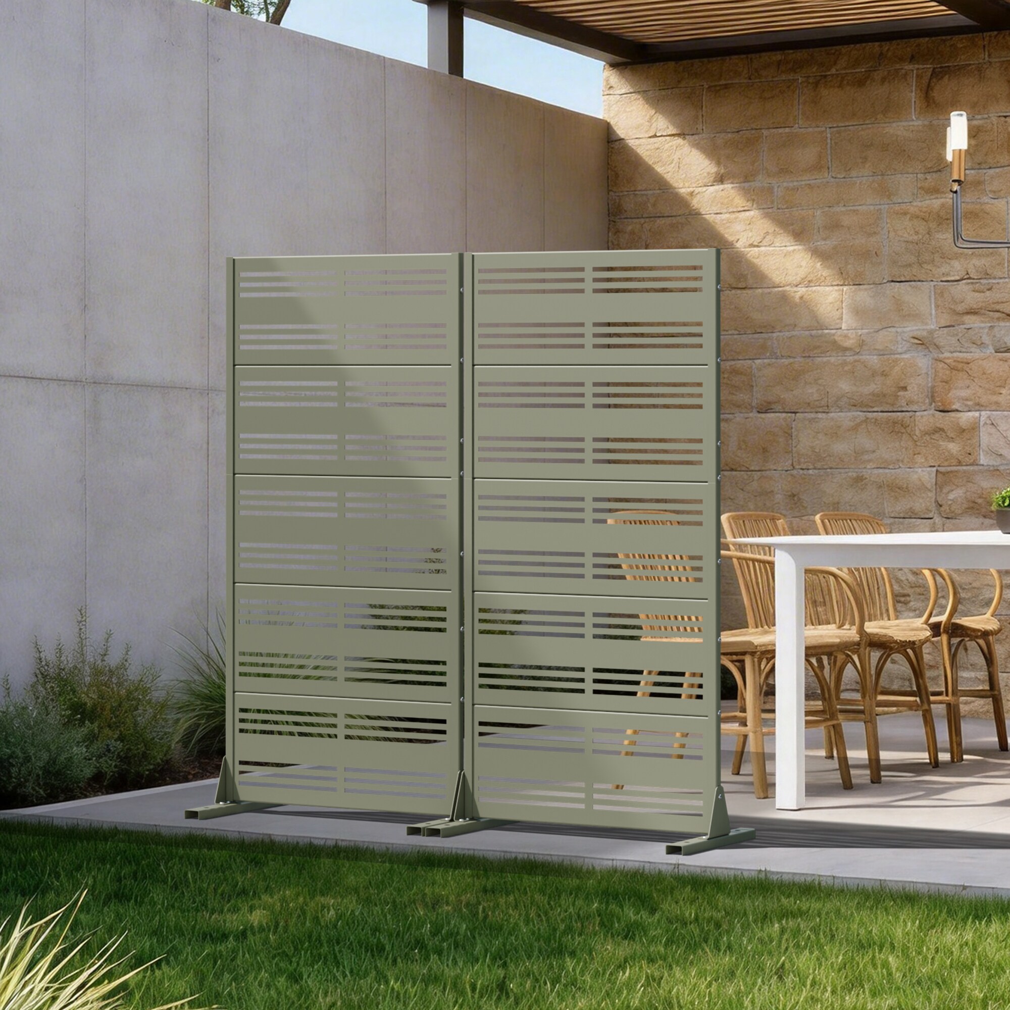 Wooakway Olive Green 60-in W x 30-in H Outdoor Metal Privacy Screen for ...