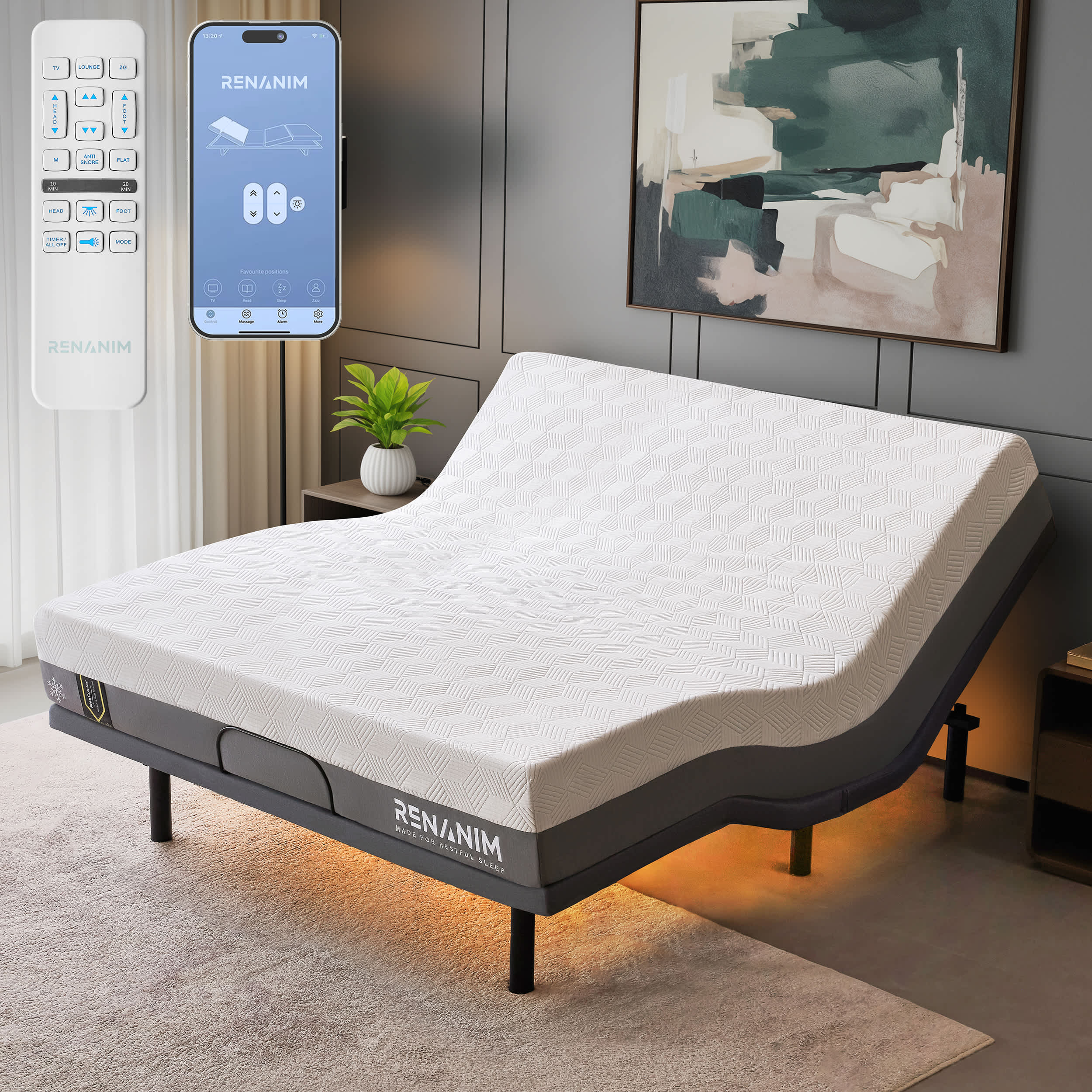 Renanim SFE Cal King Adjustable Bed Frame with Firm Memory Foam ...