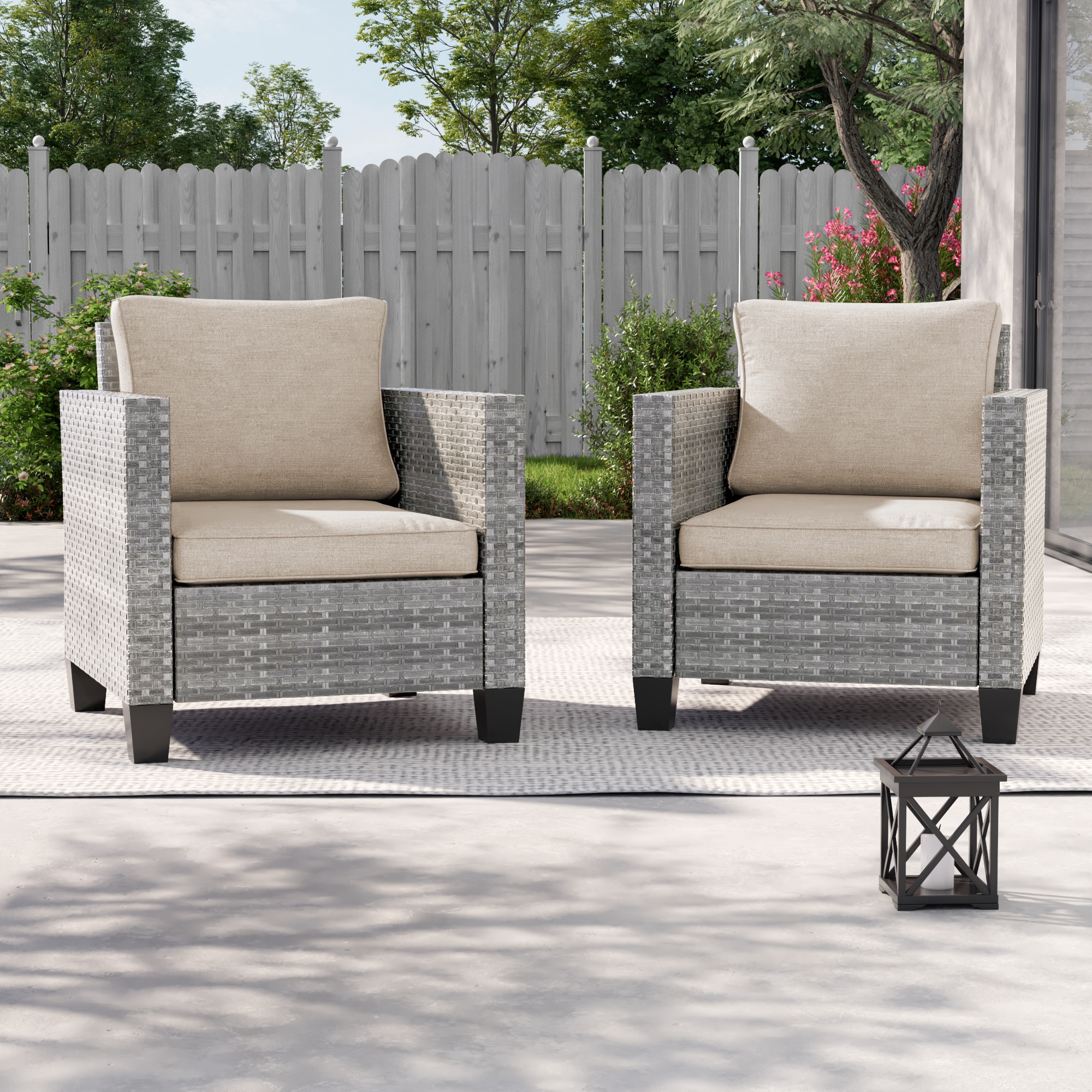 Sonkuki patio chiars Set of 2 Wicker Gray Wicker Frame Stationary ...