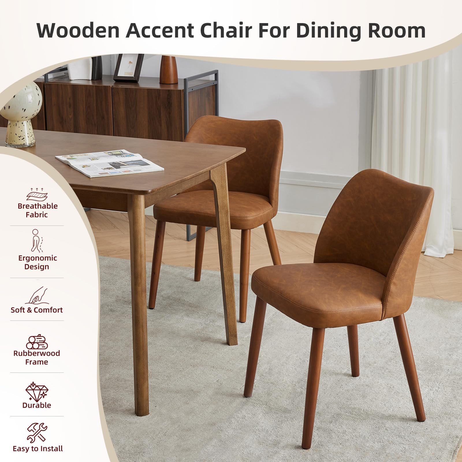 GarveeLife Set of 2 Linen Upholstered Dining Chairs Wing Back Kitchen ...