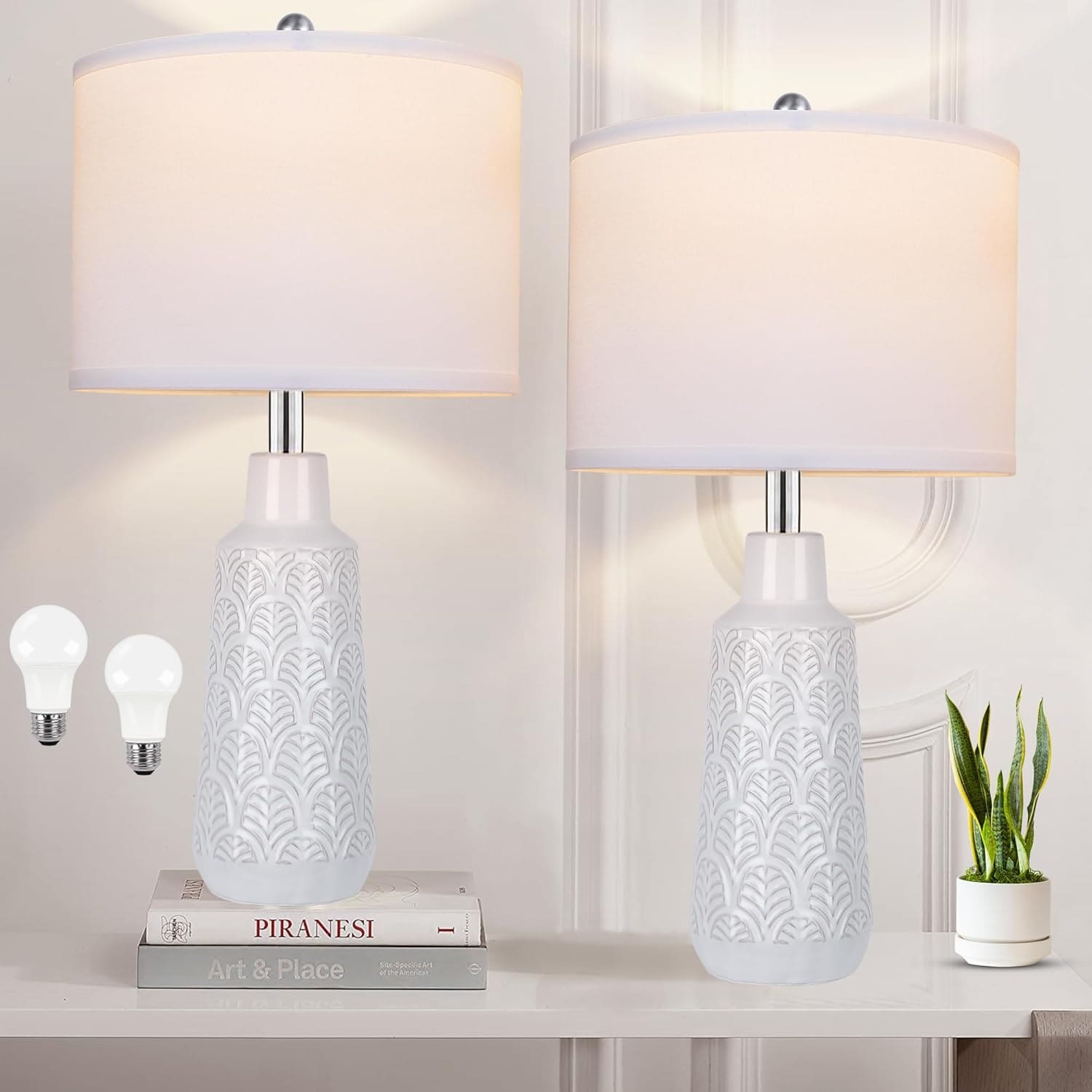 Cinoton Farmhouse Ceramic Lamp with Vase Design 2-Pack Table Lamp for ...