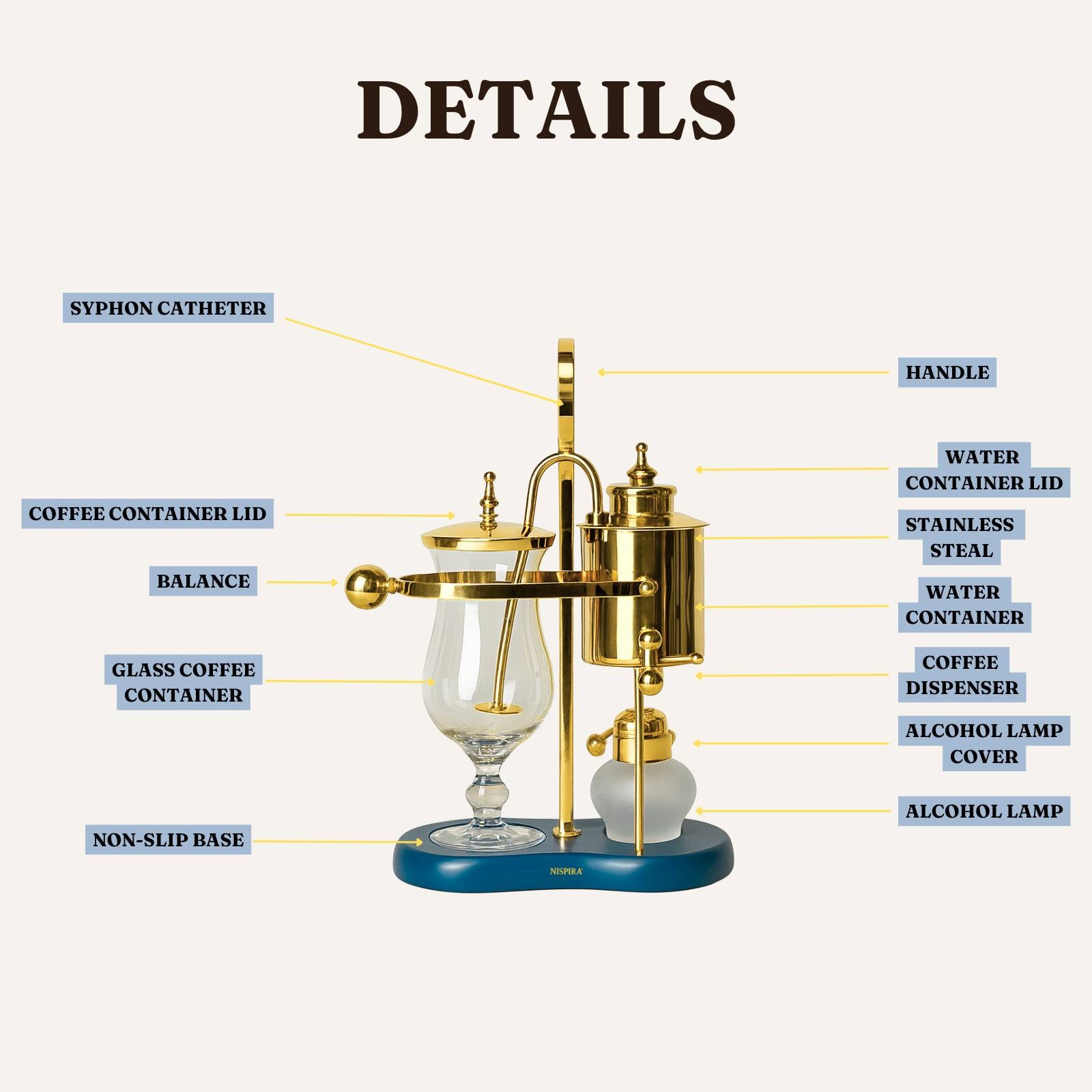 Nispira Vintage Syphon Coffee Maker Vacuum Brewing System with Gold ...