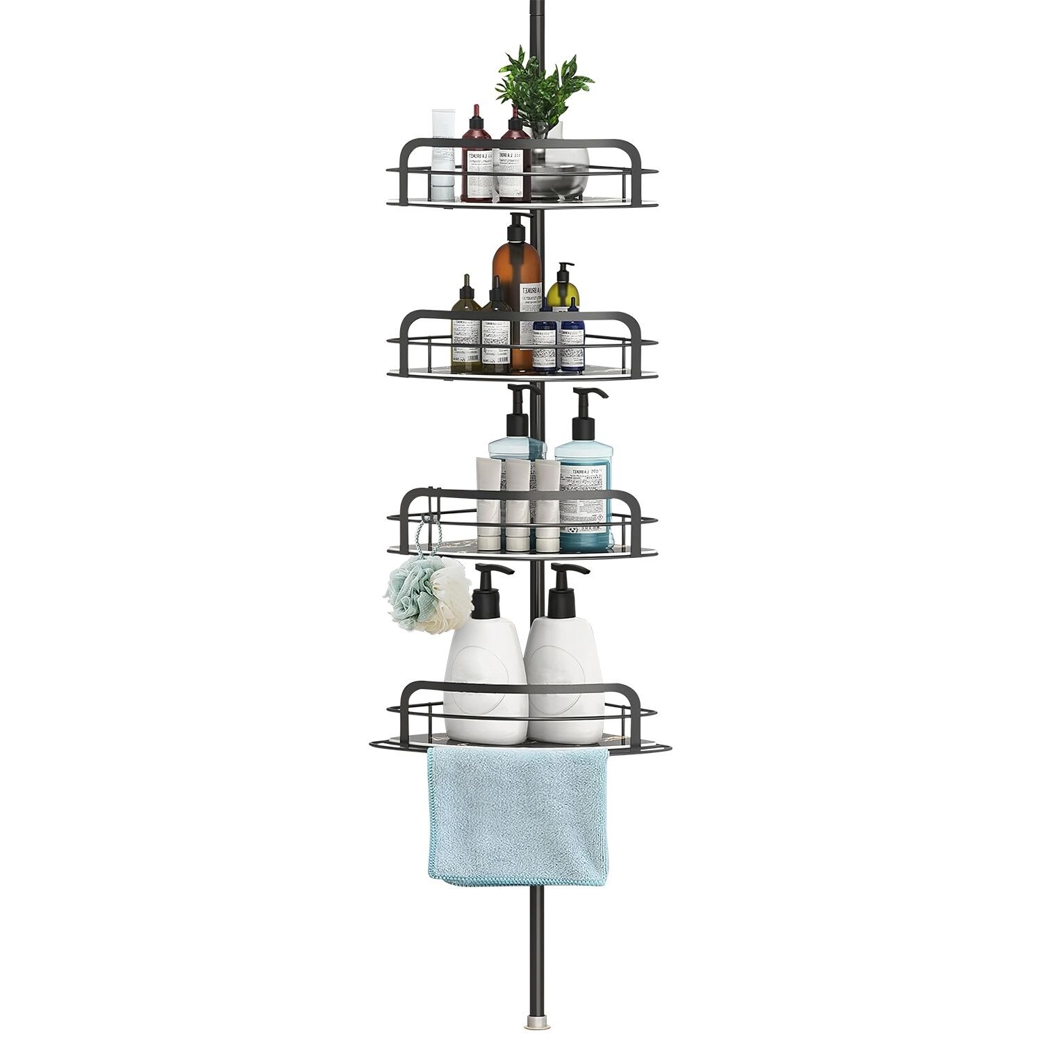 JUSHUA Rust Resistant Corner Shower Caddy 4 Adjustable Shelves Tension ...