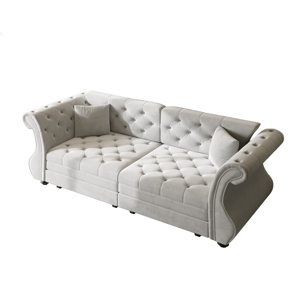 Coolbibila Chesterfield 84-in Light Gray Velvet Queen Sleeper Sofa Bed ...