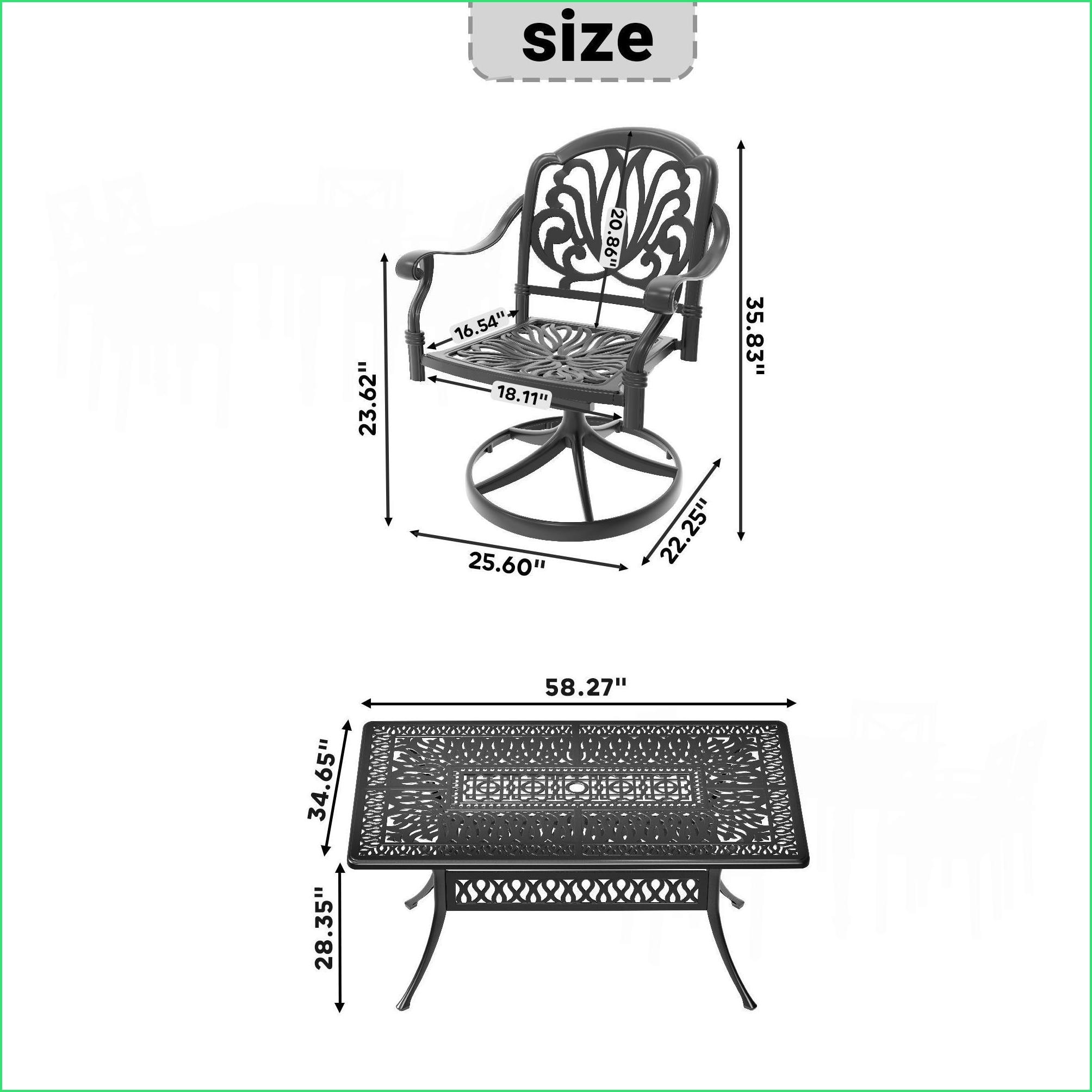 Watnature Patio Dining Set 7 Piece All Weather Cast Aluminum with 6 ...