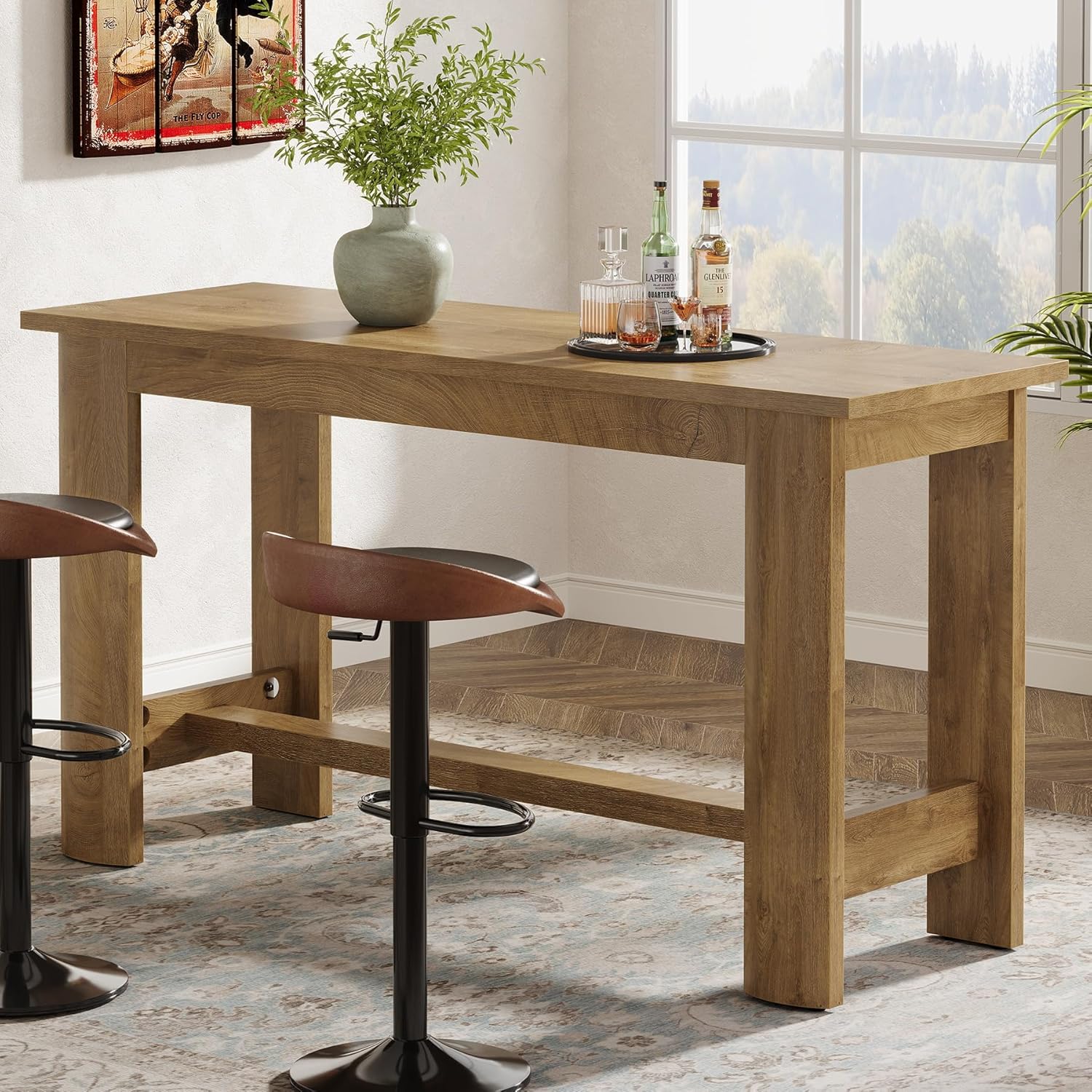 Tribesigns 63 inches Long Bar Table Counter Height Pub Table with ...