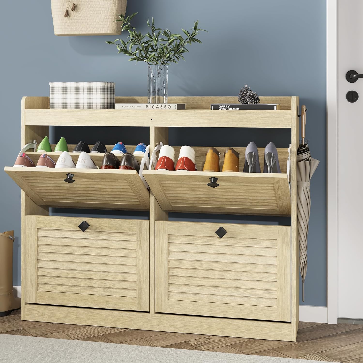 Garvee Large Shoe Storage Cabinet with 4 Flip Drawers Slim Shoe ...