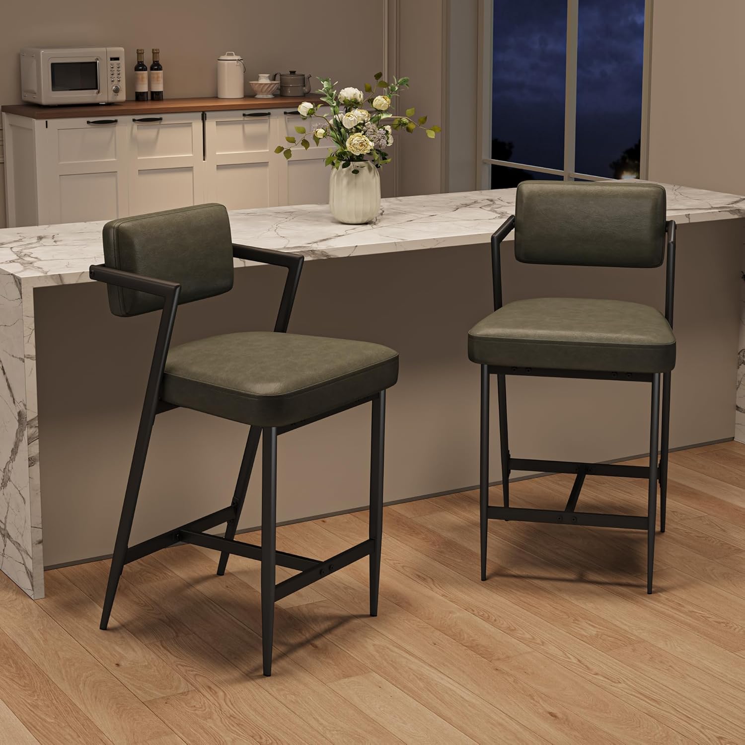 Garvee Set of 2 Farmhouse Bar Stools Upholstered Tall Counter Height ...