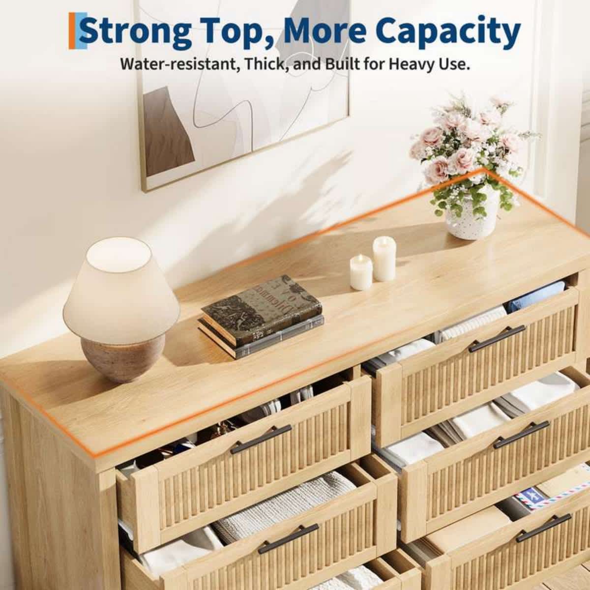 Garvee Modern Fluted 6 Drawers Dresser for Bedroom Chest of Dressers ...