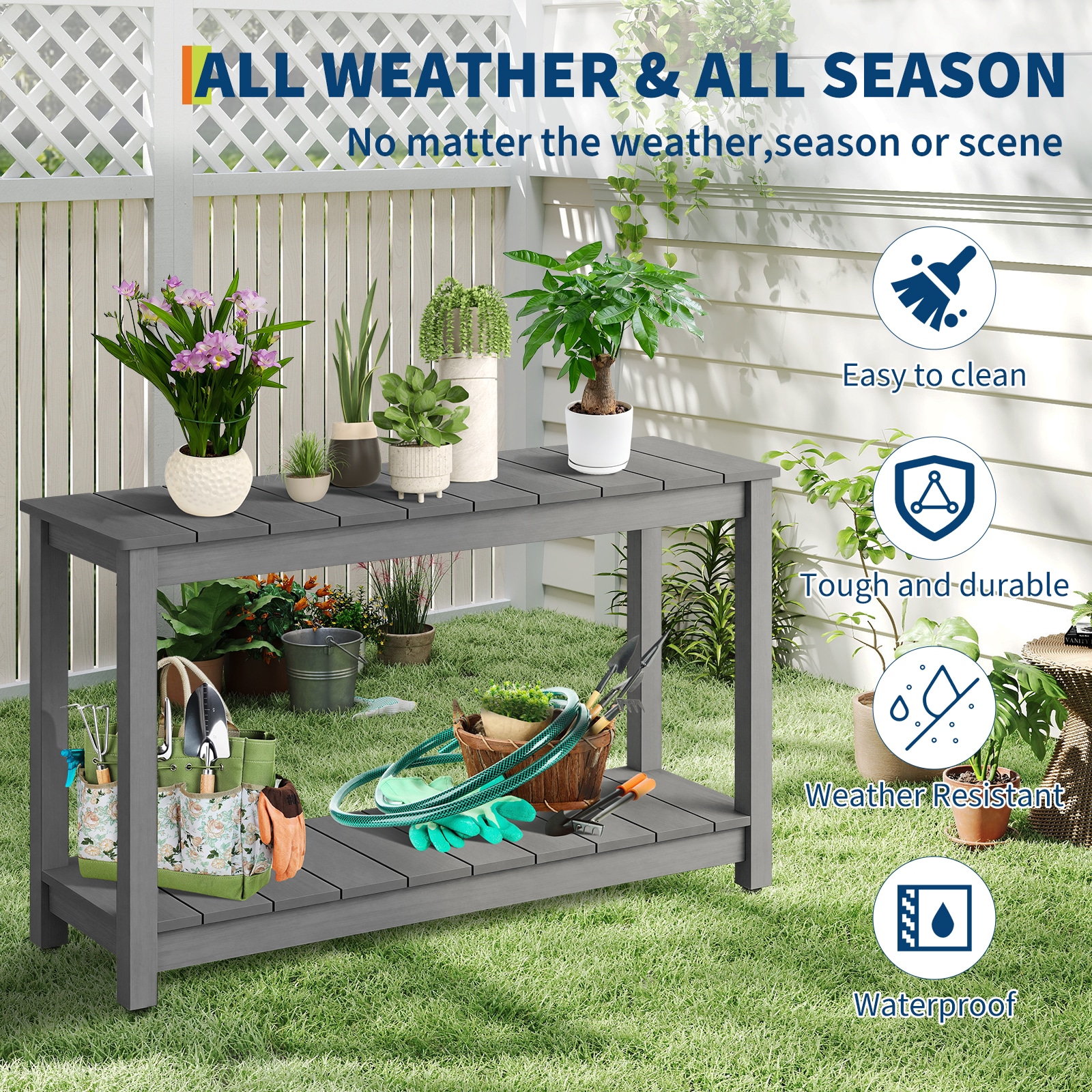 GarveeLife 48Inch Outdoor Console Table with 2 Shelves Weather ...