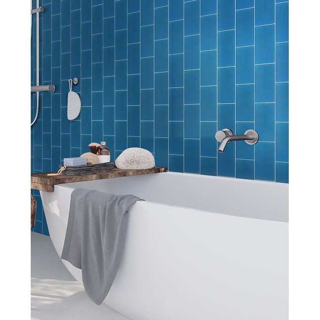 Apollo Tile Colorway 40 Pack Blue 3 In X 6 In Matte Glass Subway Wall