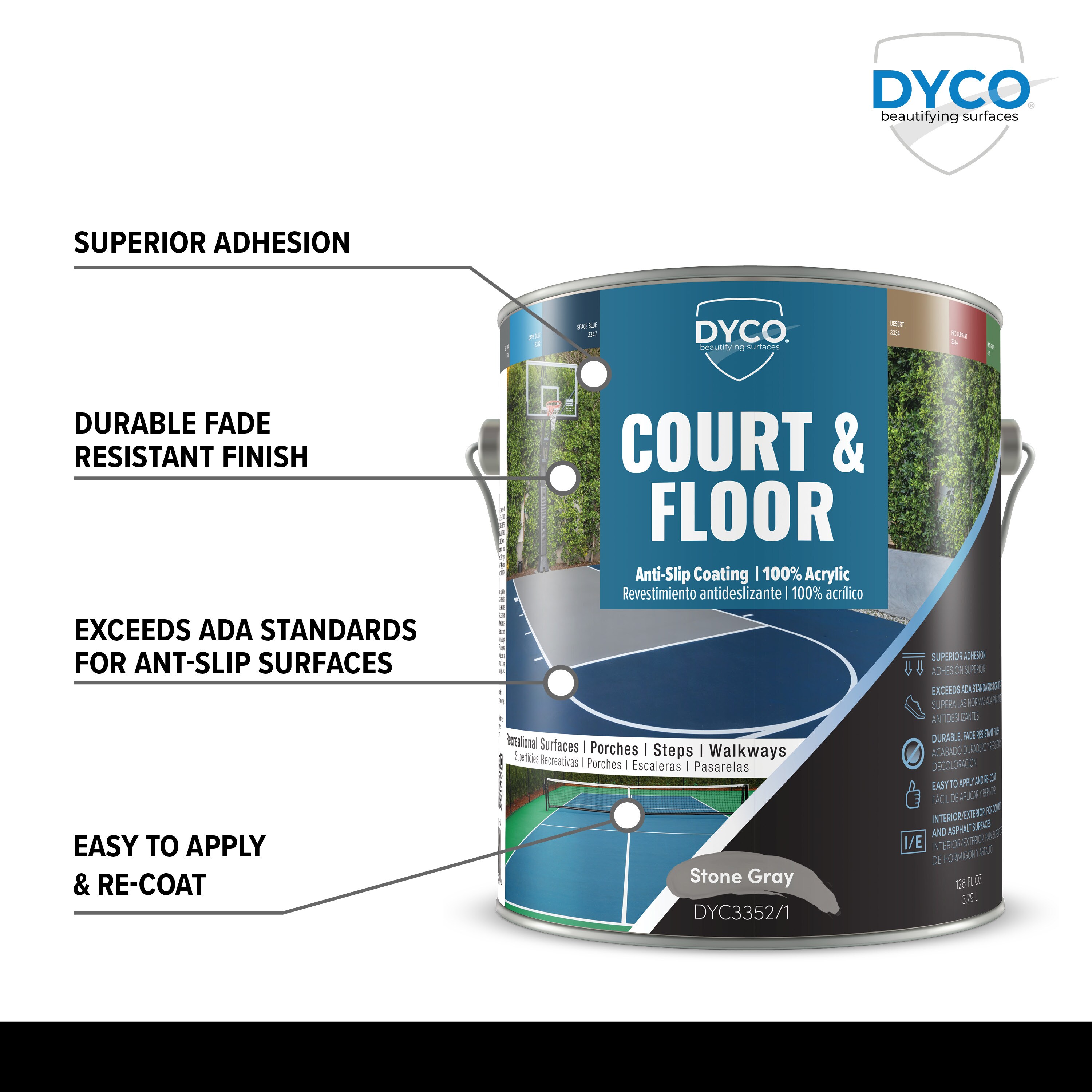 DYCO Court and Floor Stone Gray Super flat Interior/Exterior Anti-Skid ...