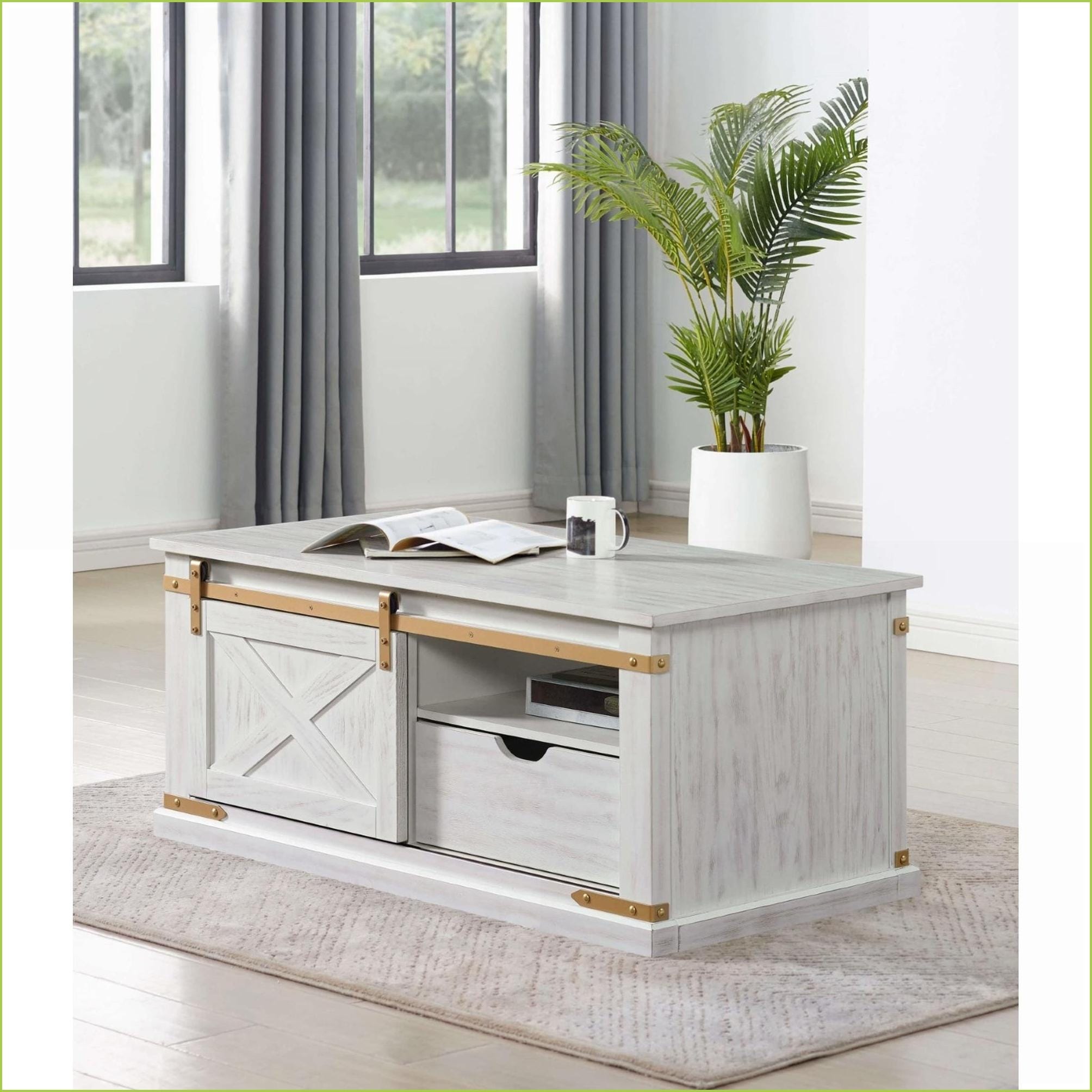 Watnature Rustic Antique White Coffee Table with Open Shelves amp ...