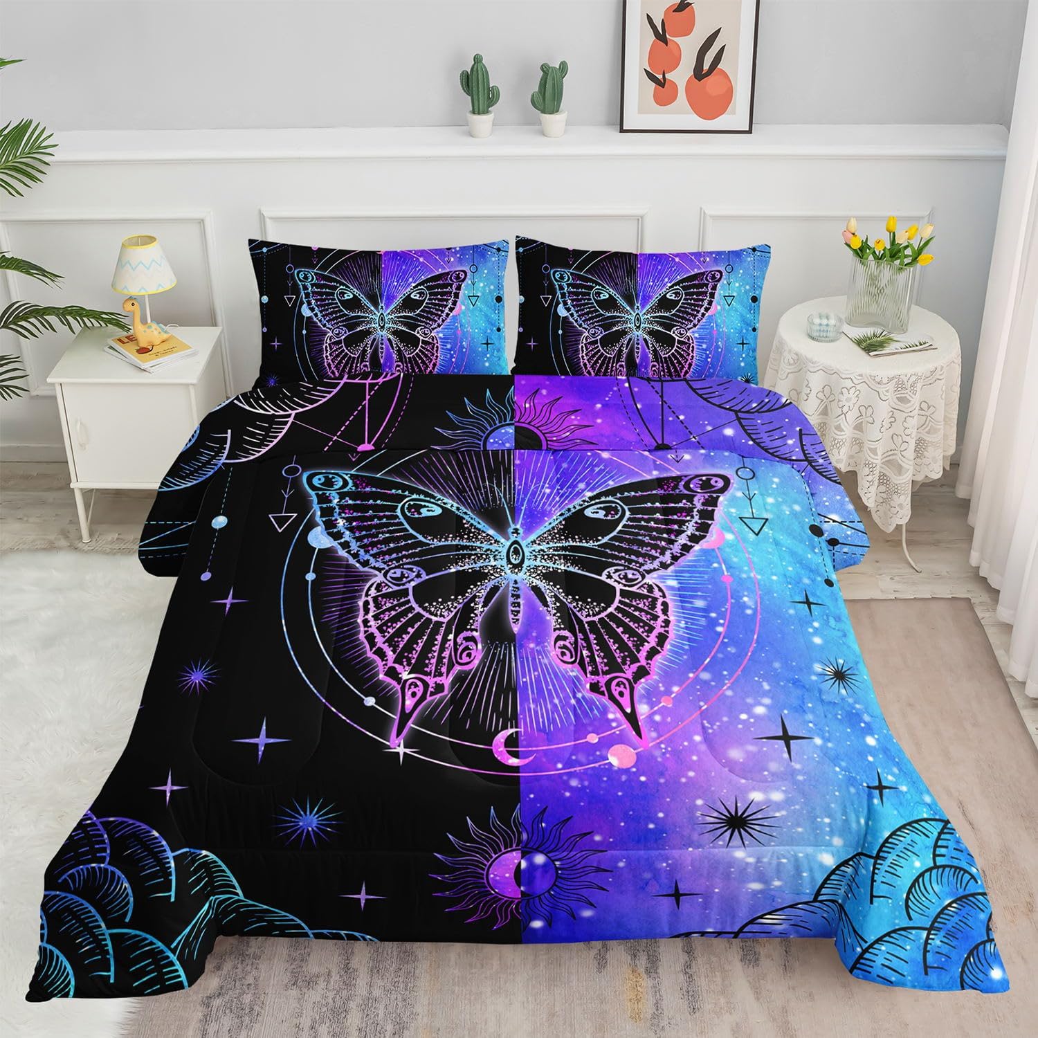 3Pcs Butterfly Printed Bedding Set With 1 Comforter And 2 Pillowcases ...