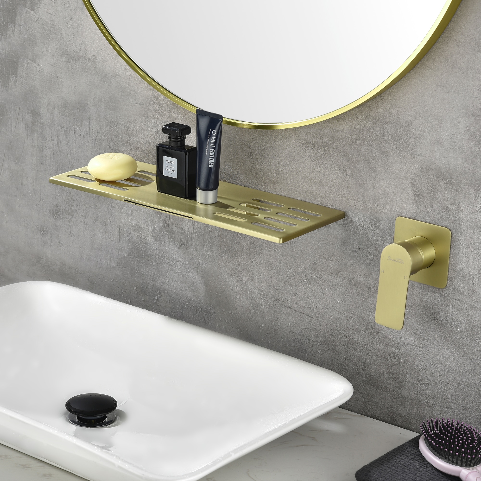 WELLFOR Brushed Gold 1-handle Wall-mount Waterfall Bathtub Faucet ...