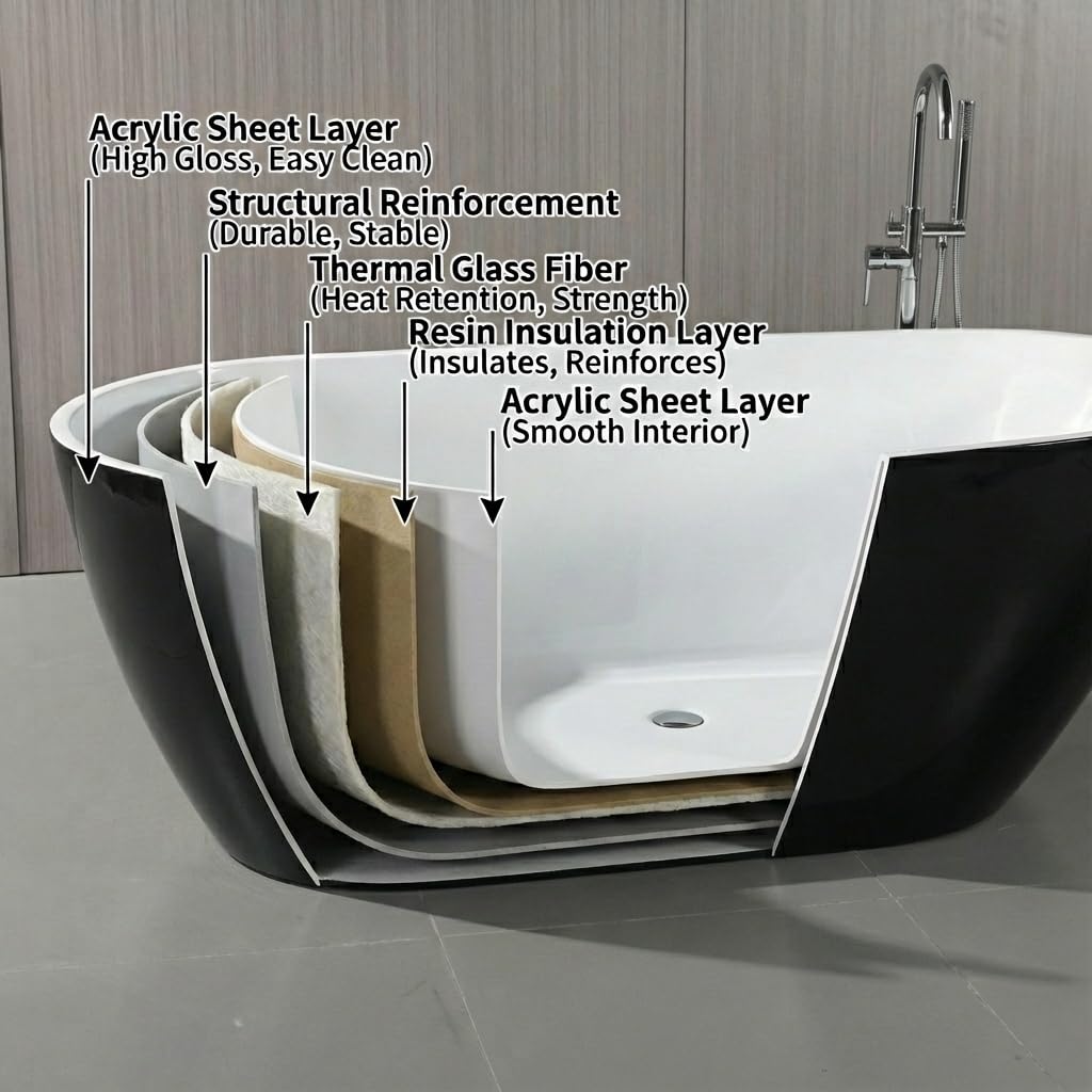 Garvee 59 inch Acrylic Freestanding Bathtub Contemporary Double Walled ...