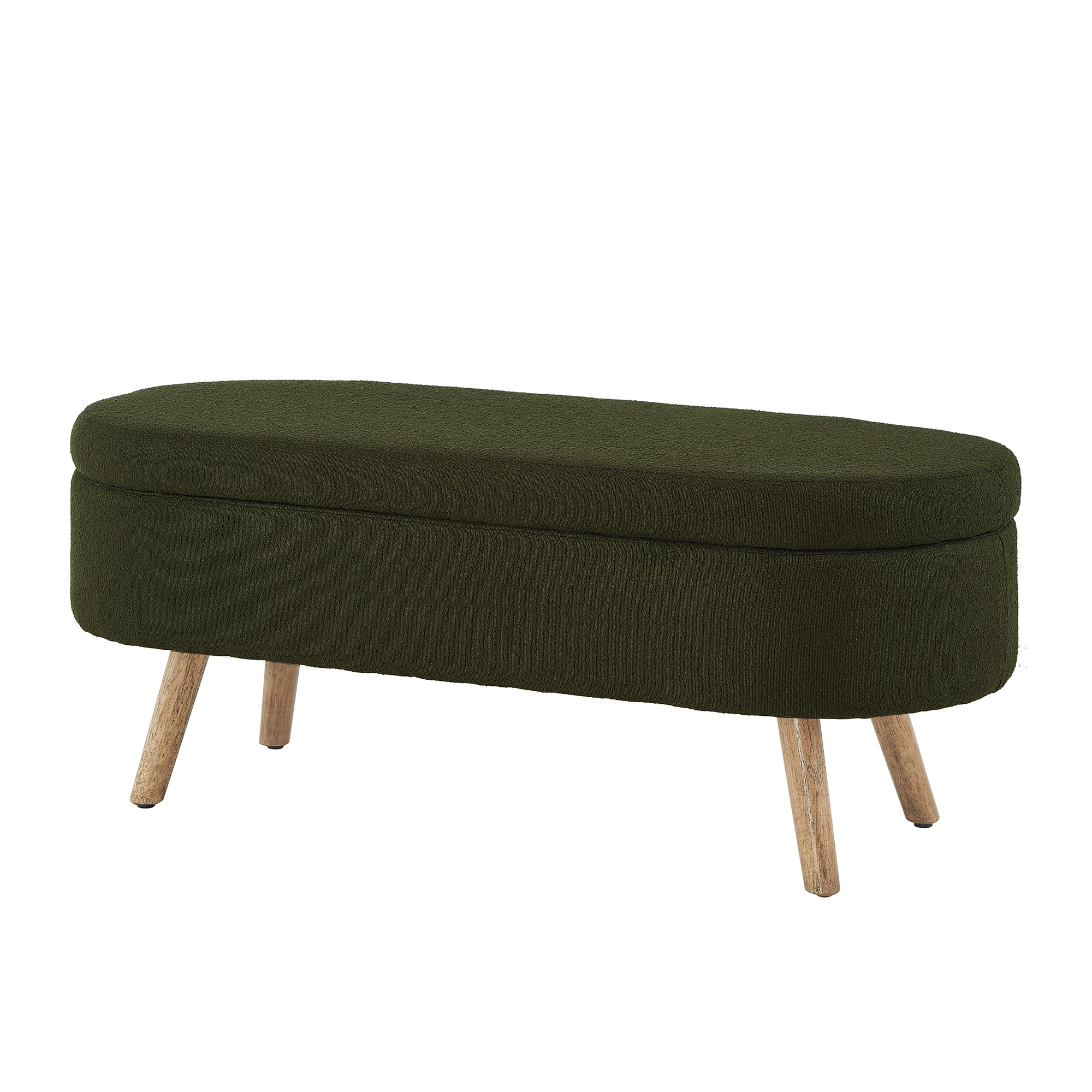 LUXEYARD Luxury Oval Boucle Storage Ottoman Bench with Wood Legs 350lb ...