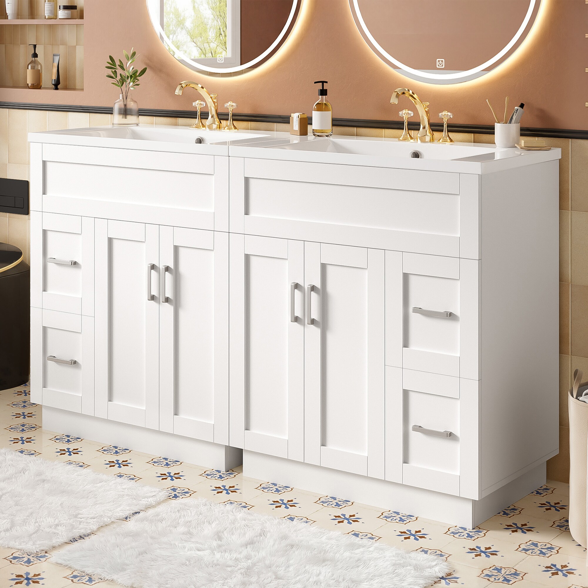 Huluwat 60-Inch Bathroom Vanity with 4 Cabinet Doors 4 Drawers 2 ...