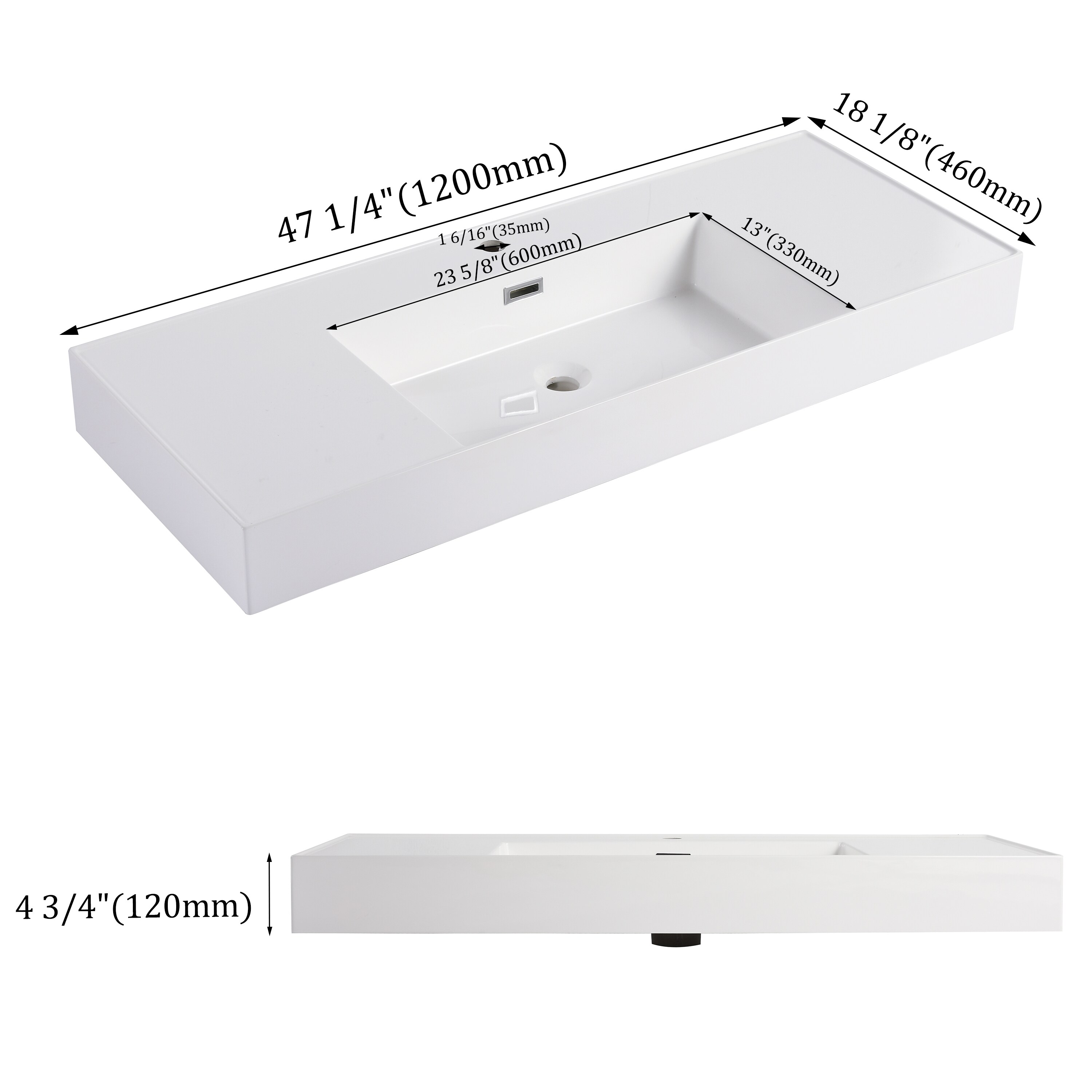 Tinyhomie 48 Inch Resin Bathroom Sink Modern Durable Solid Surface ...