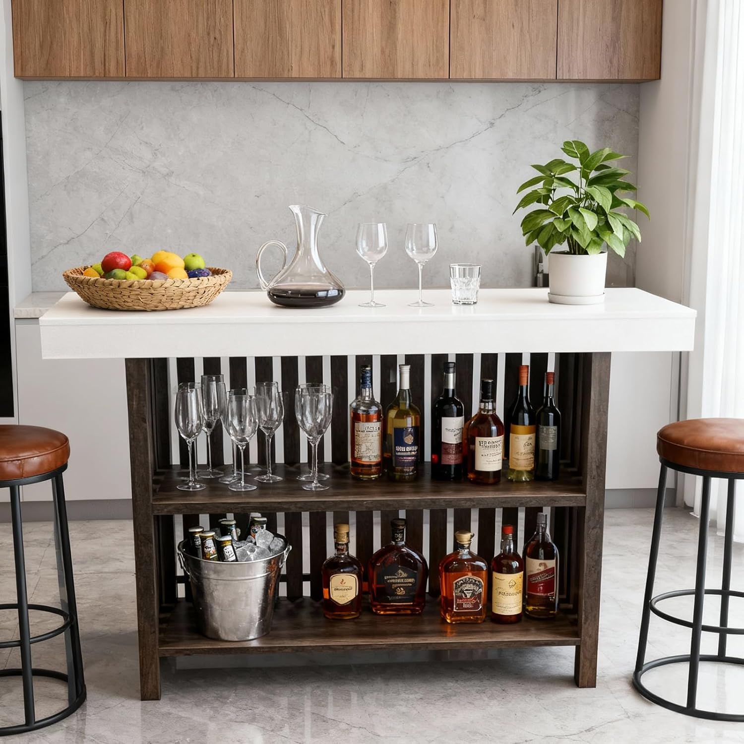 Garvee 63in Home Bar Table Mini Coffee Bar Pub Table with 2 Tier ...