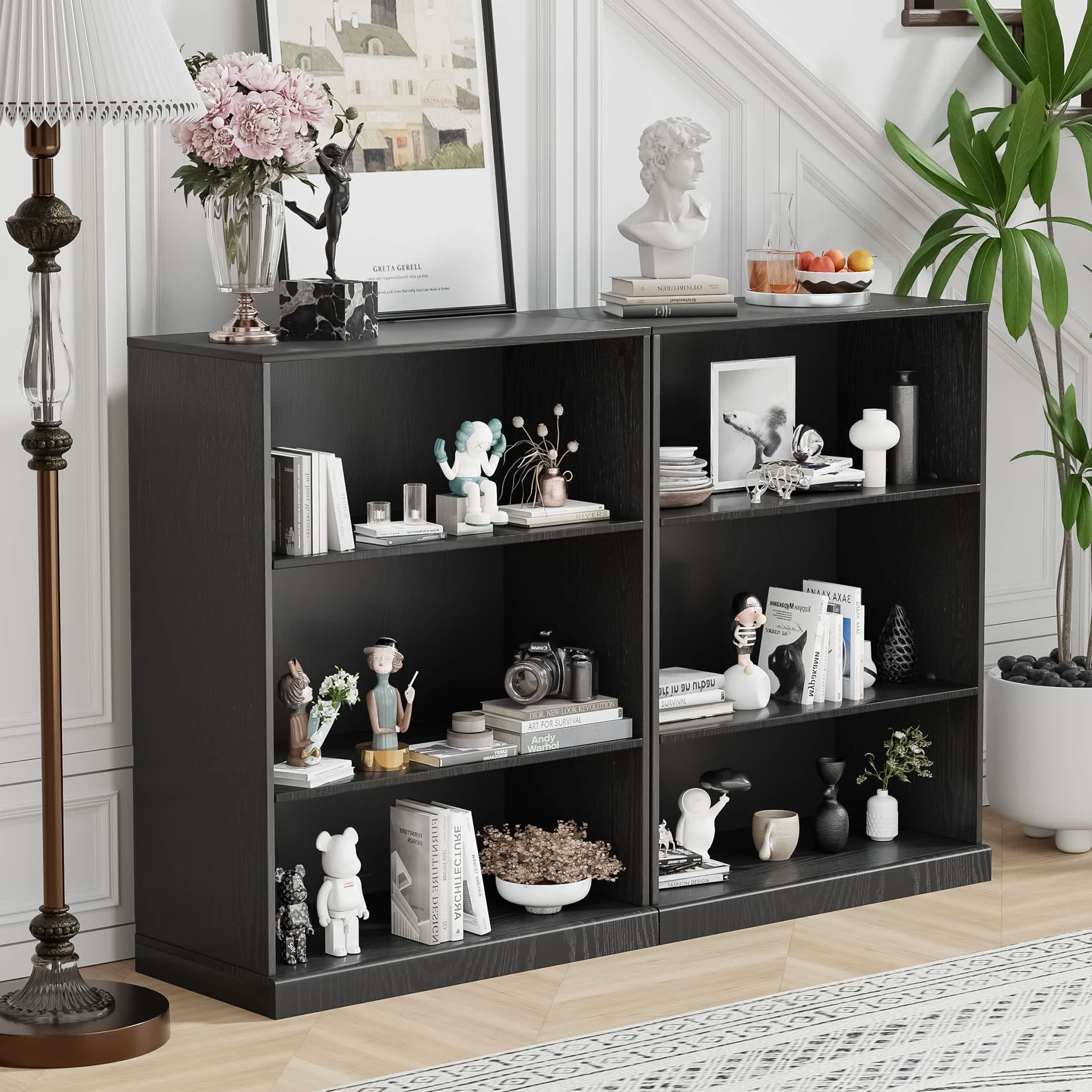 Misty Moon 2-Piece Modern Minimalist Doorless Wood Grain Cabinet with 3 ...