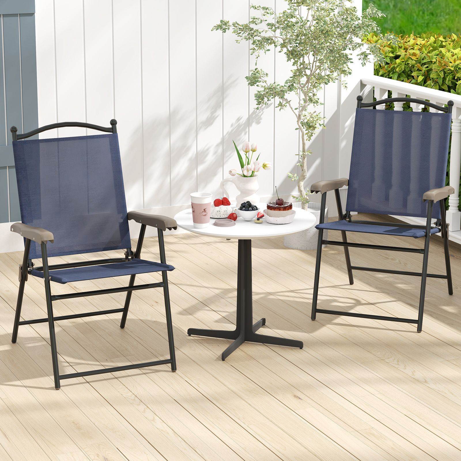 Slickblue 2-Pieces Navy Residential Sling Folding Chair with Textile ...