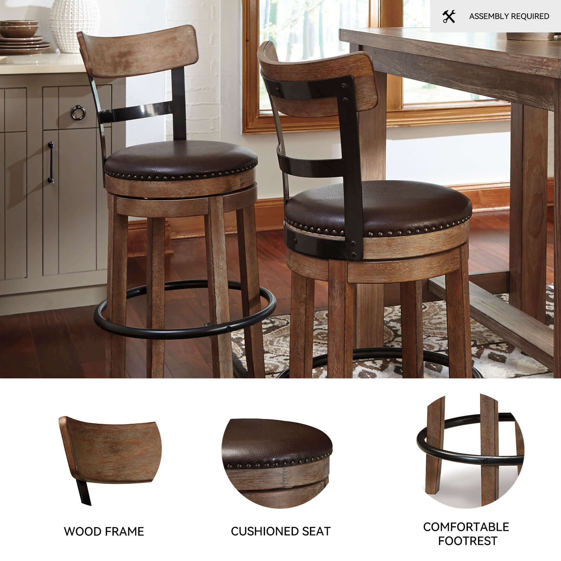 Signature Design by Ashley Pinnadel Light Brown Bar Height Upholstered ...