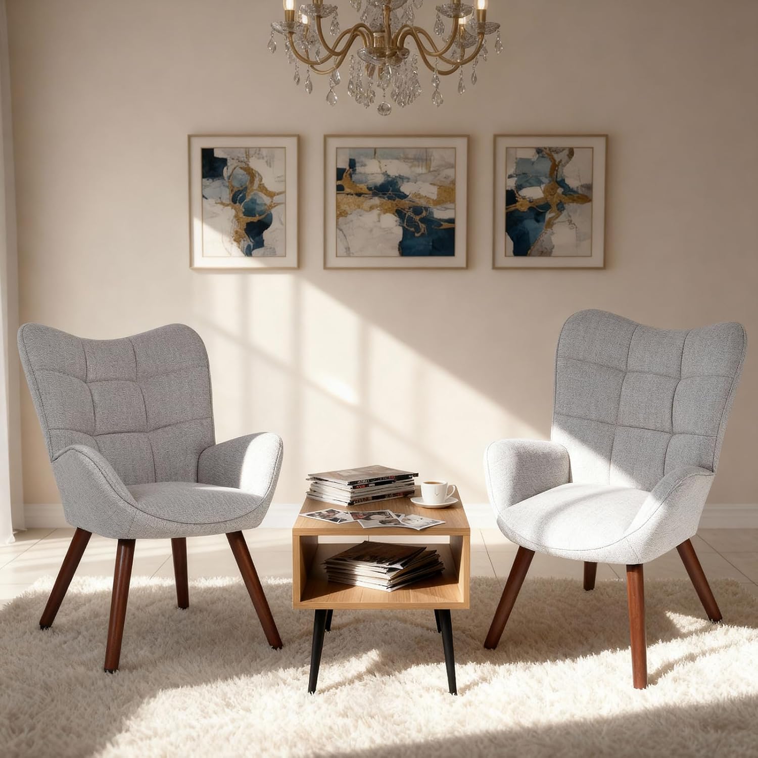 GAOMON Mid Century Modern Upholstered Dining Chair Oak Wood Legs Deep ...
