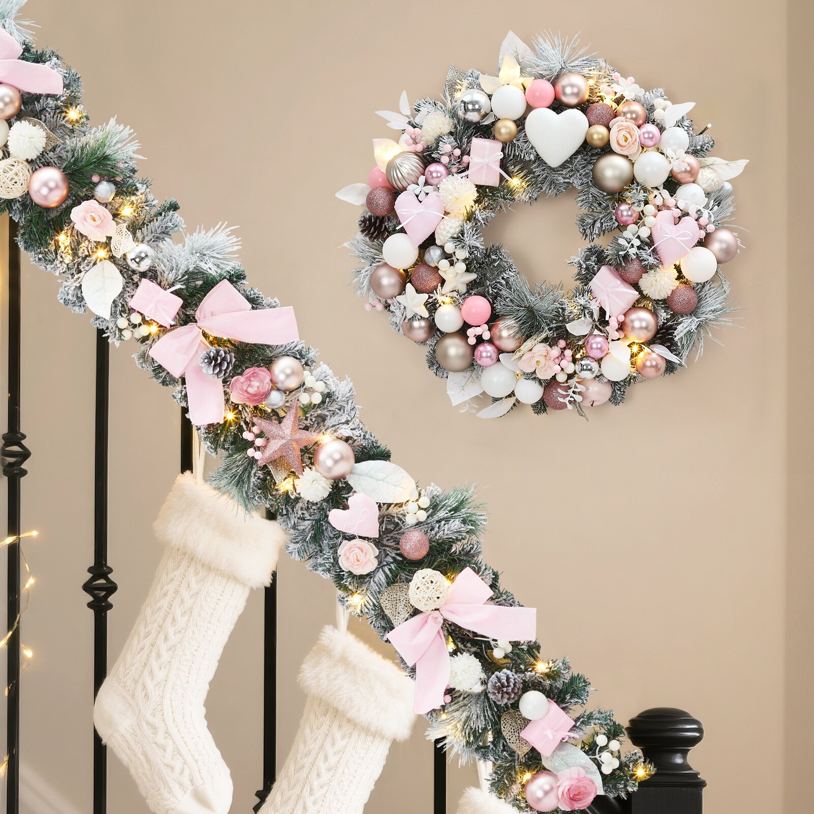 Der Rose 24 Inch Prelit Christmas Wreath for Front Door Waterproof ...