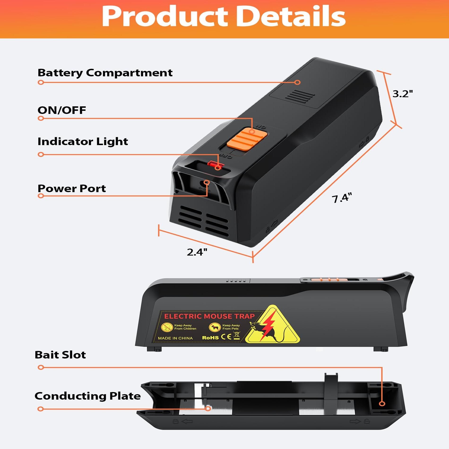 PatioEasy Electric Mouse Trap Zapper with Powerful Voltage Effective ...