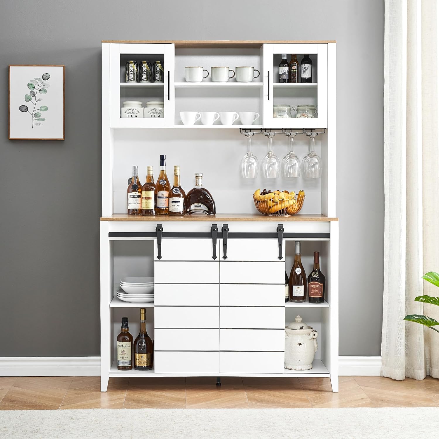 Qeetex 70 inch Wine Coffee Bar Cabinet with Storage Hutch Tall Kitchen ...