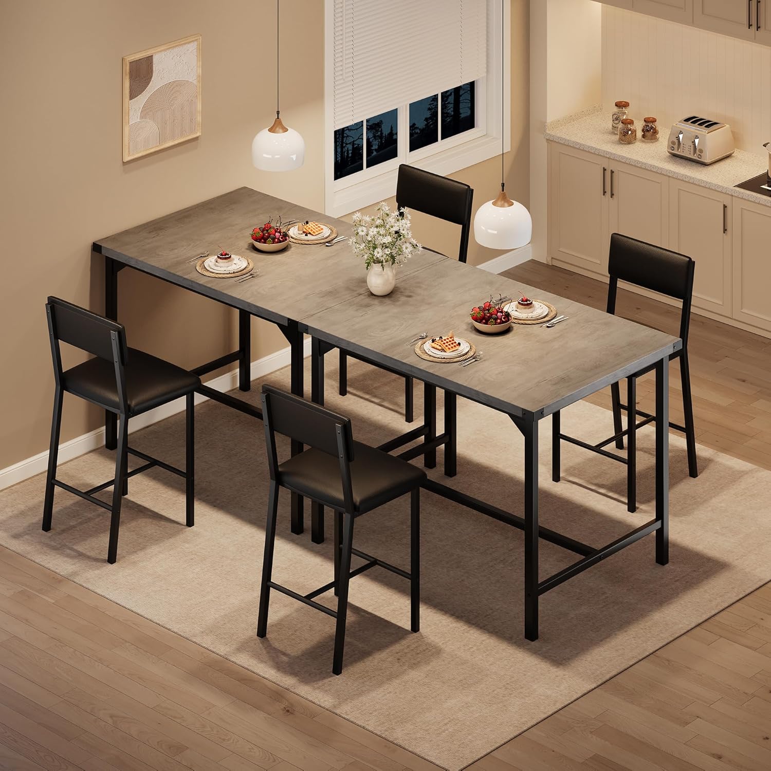 Garvee Dining Table Set for 2 w/Counter Height Table 2 Upholstered Bar ...