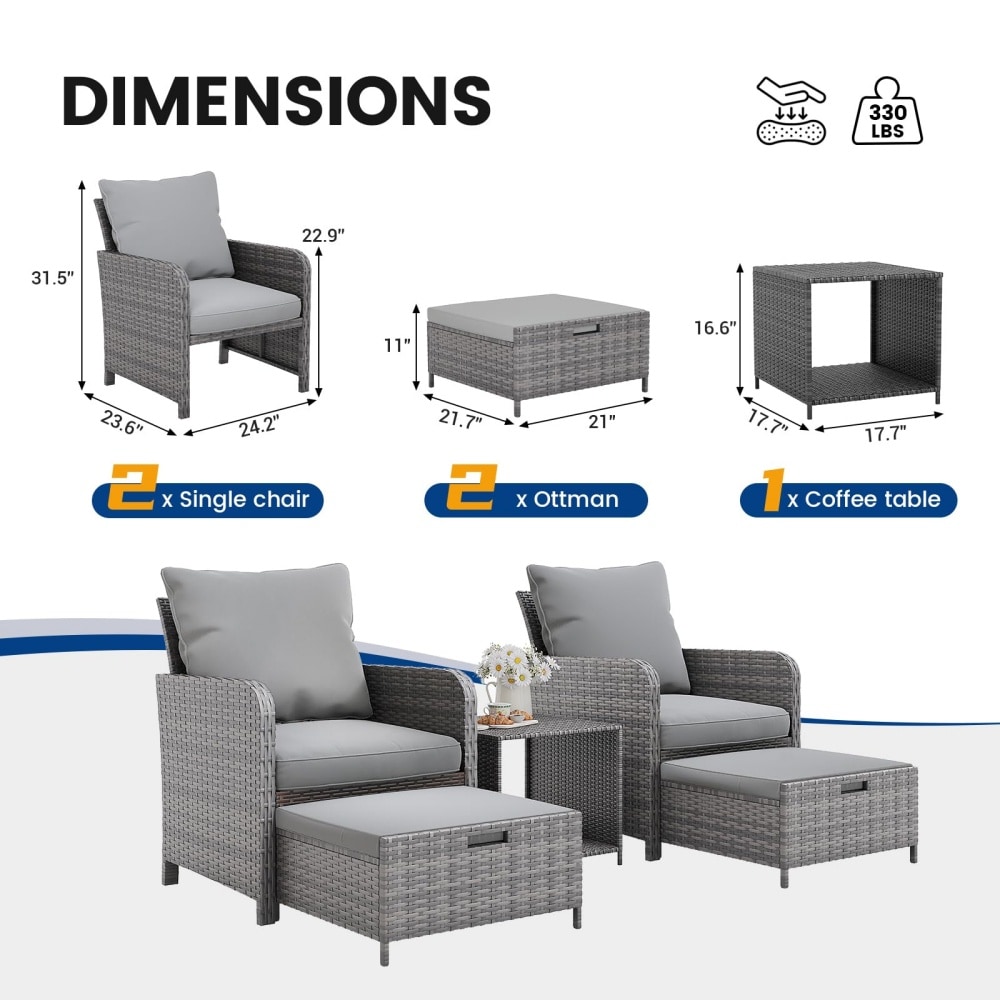UDPATIO Patio Chairs with Hidden Ottoman Balcony Furniture for Small ...