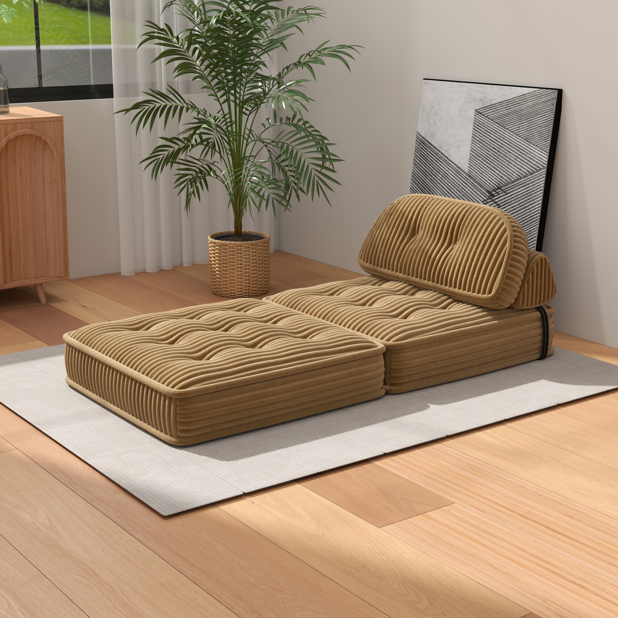 Zyerch Convertible Corduroy Lounge Chair 2 in 1 Chair Bed Full Foam ...