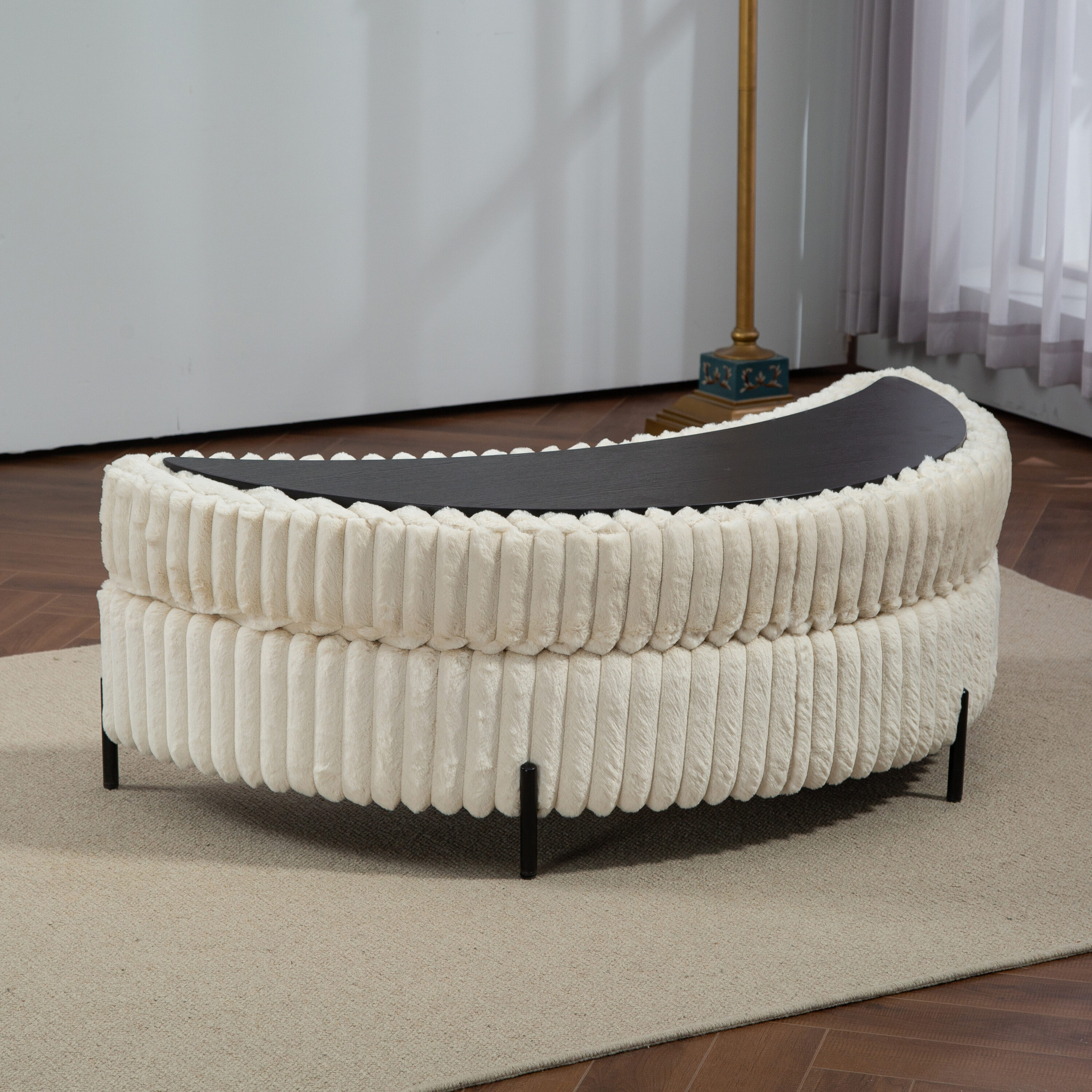Hrinhom Modern BEIGE Crescent Storage Ottoman in the Ottomans & Poufs department at Lowes.com