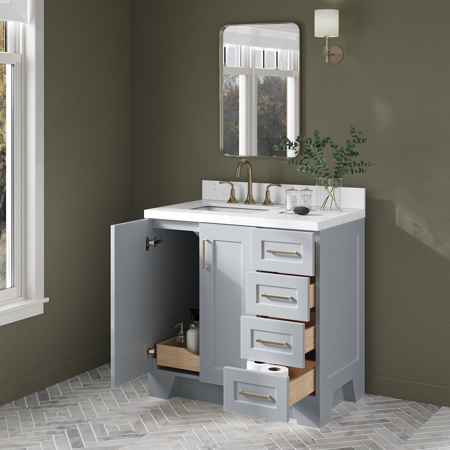 ARIEL Taylor 36-in Gray Undermount Single Sink Bathroom Vanity with ...