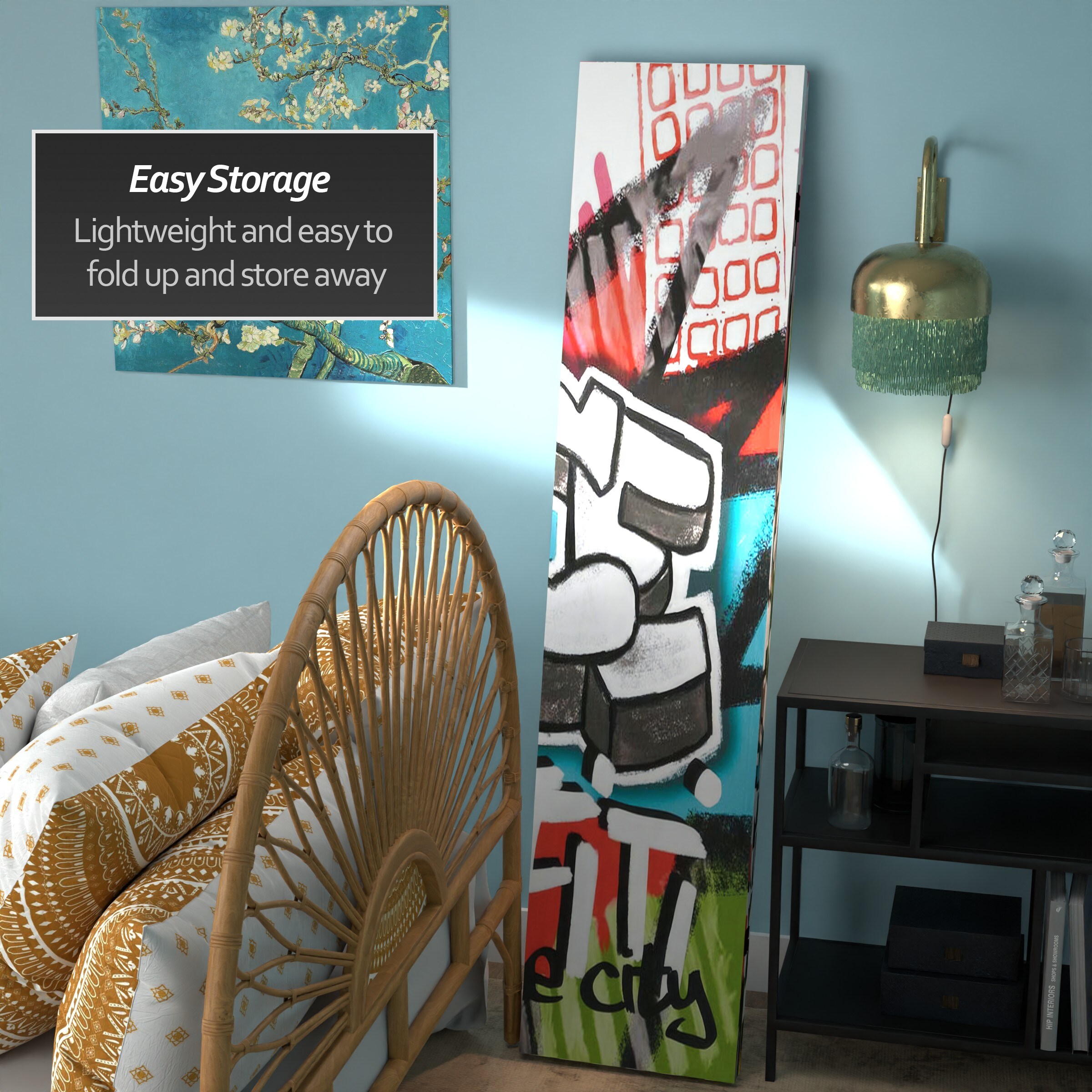 Red Lantern 3-Panel Printed Canvas Fabric Folding Contemporary/Modern ...
