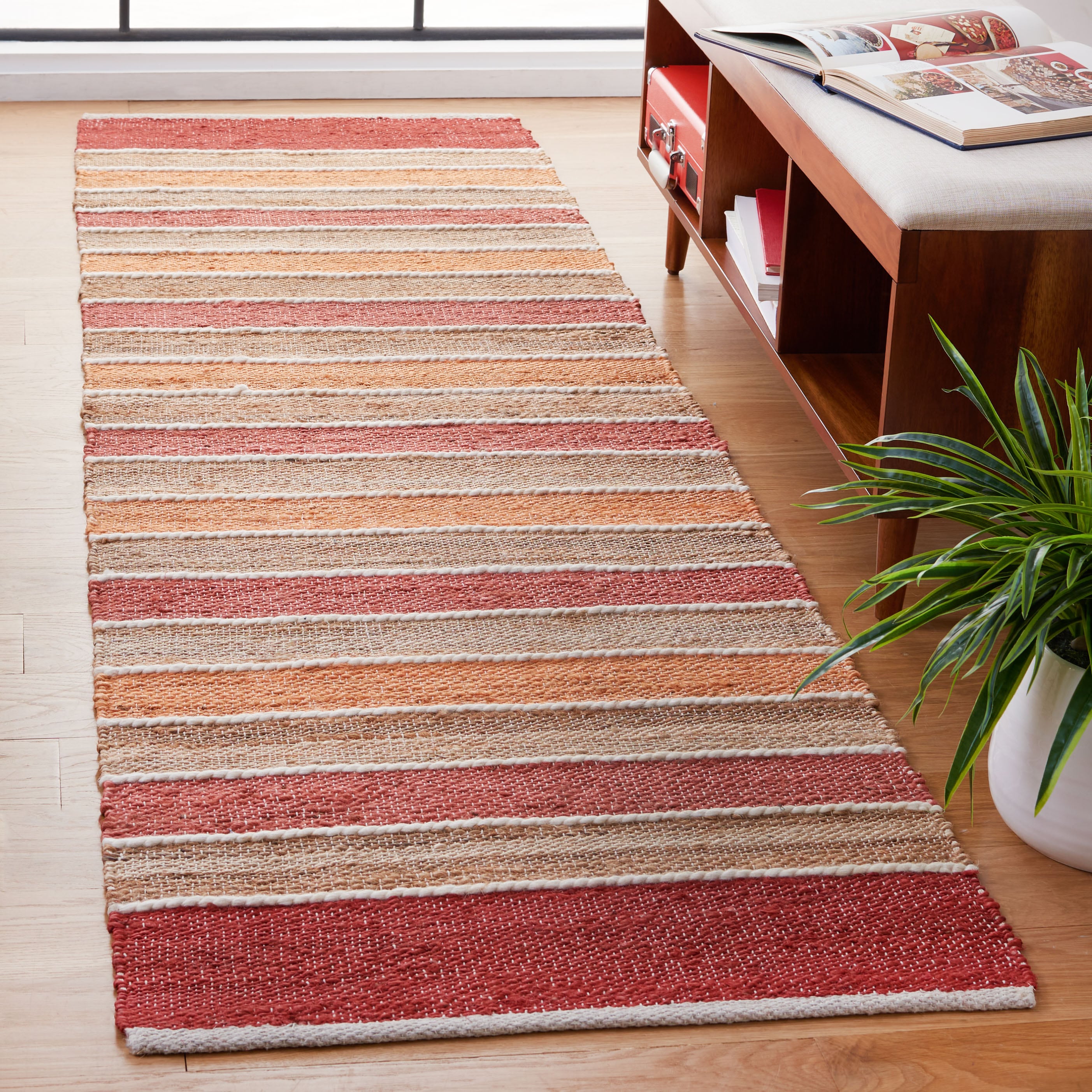 Safavieh Striped Kilim 316 Rust/Red Bohemian 2ft-3in x 8ft Runner Rug ...