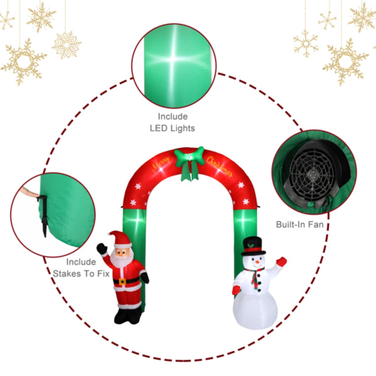 Zyerch 8FT Christmas Inflatable Arch with Santa Snowman Festive Yard ...