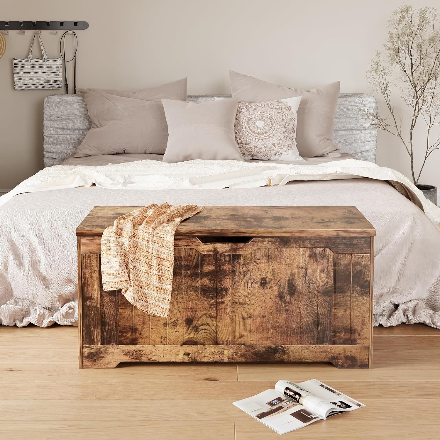 IdealHouse Retro Wooden Storage Bench and Chest Lift-Top Trunk ...