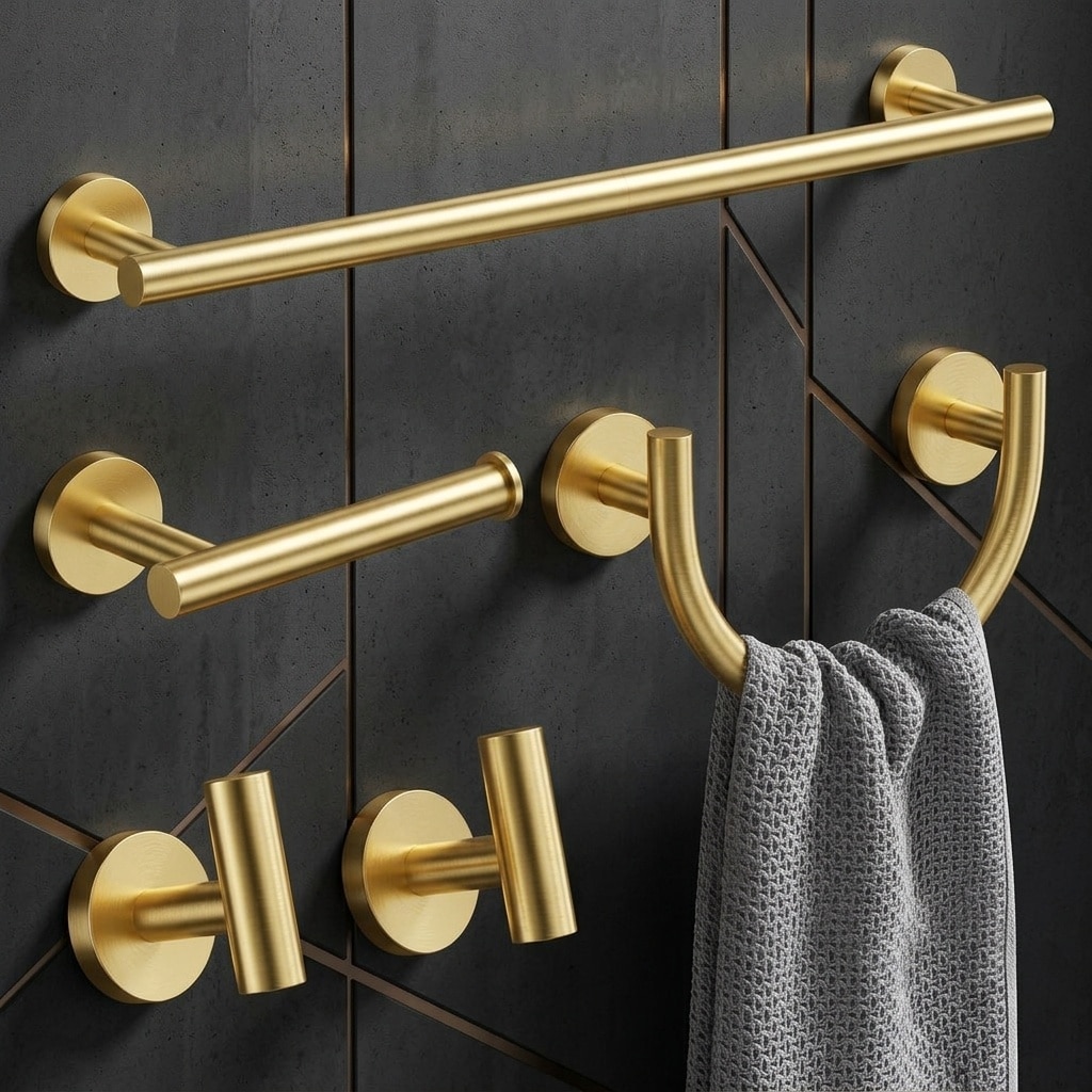 Afoxsos 5 Piece Bathroom Hardware Set Brushed Gold 23.6 Inch Towel Bar ...